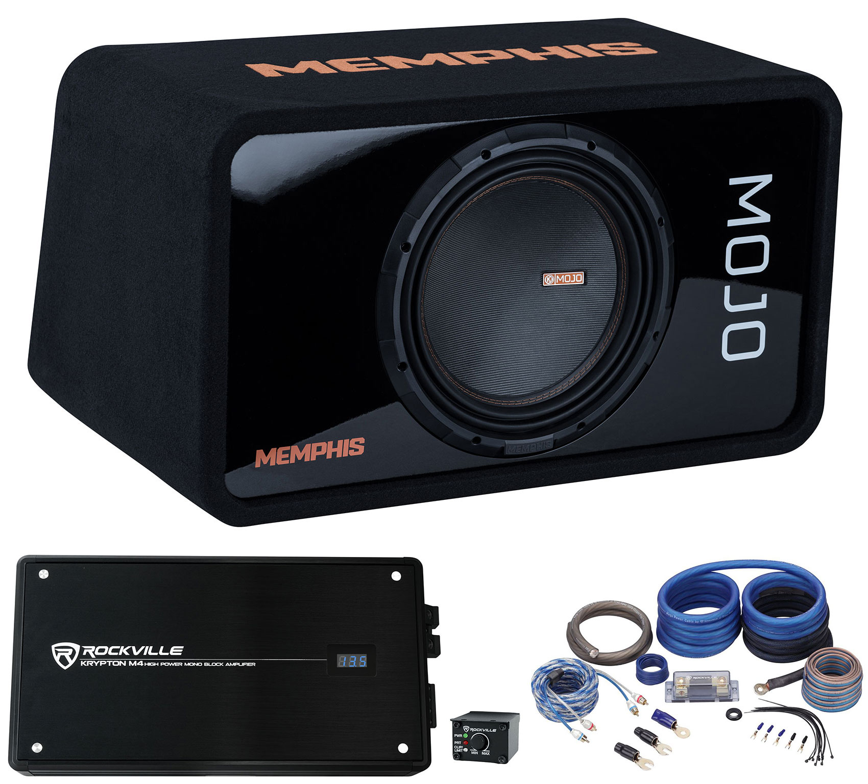Memphis Audio MOJOE12S1 3000w MOJO 1212 12" Subwoofer+Sub Box+Amplifier ...
