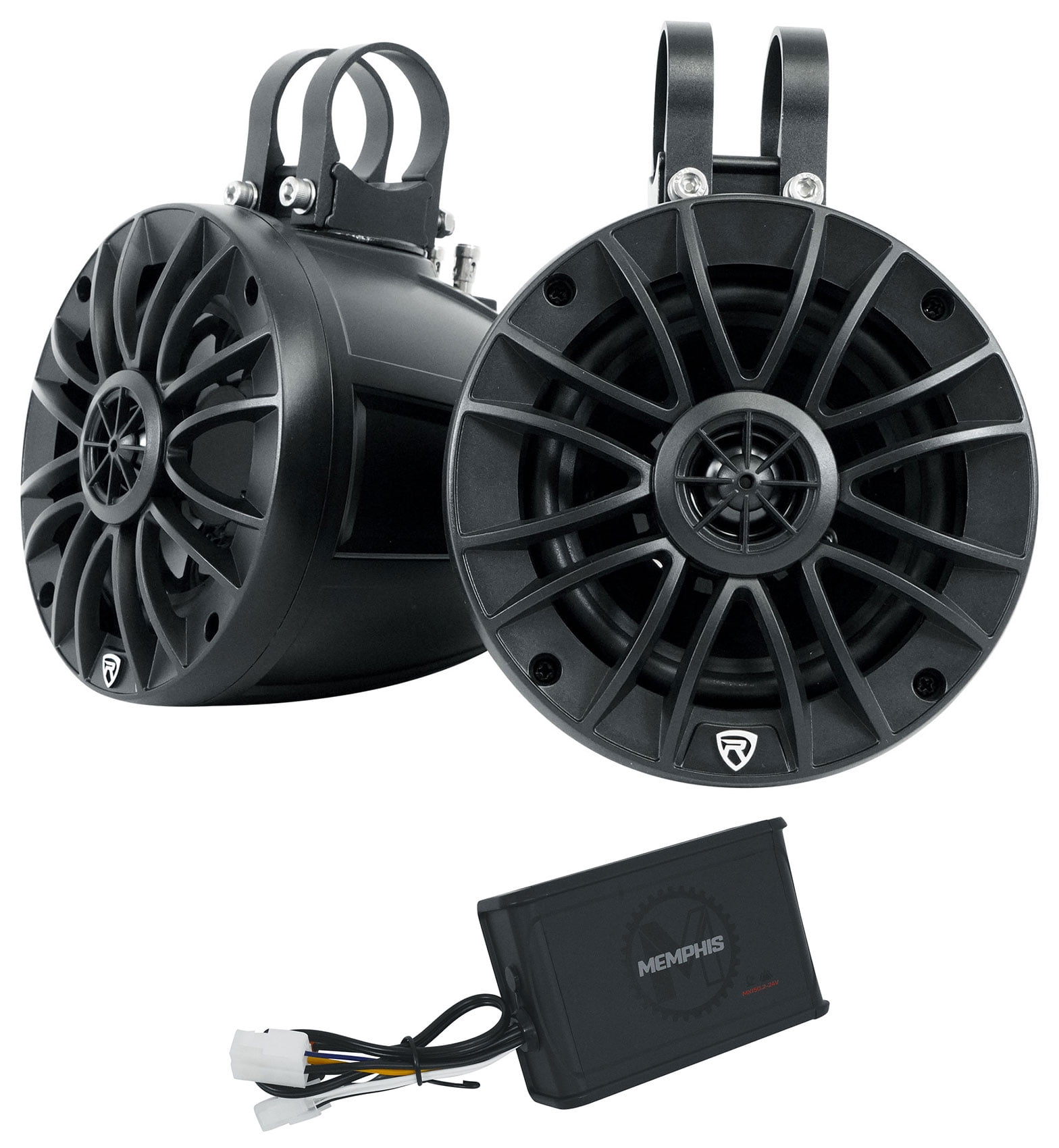 Memphis Audio MX150.2-24V Motorcylcle/RZR/UTV Amplifier+(2) 5.25" Tower ...