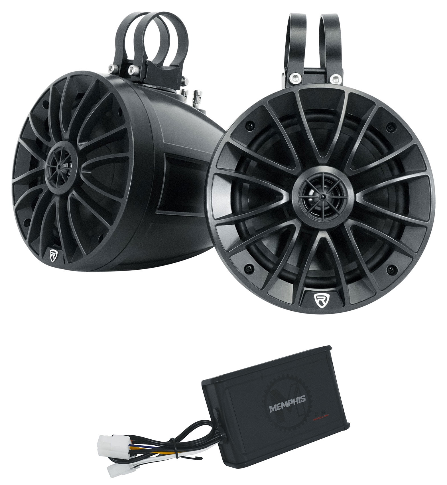 Memphis Audio MX150.2-24V Motorcylcle/RZR/UTV Amplifier+(2) 6.5" Tower ...