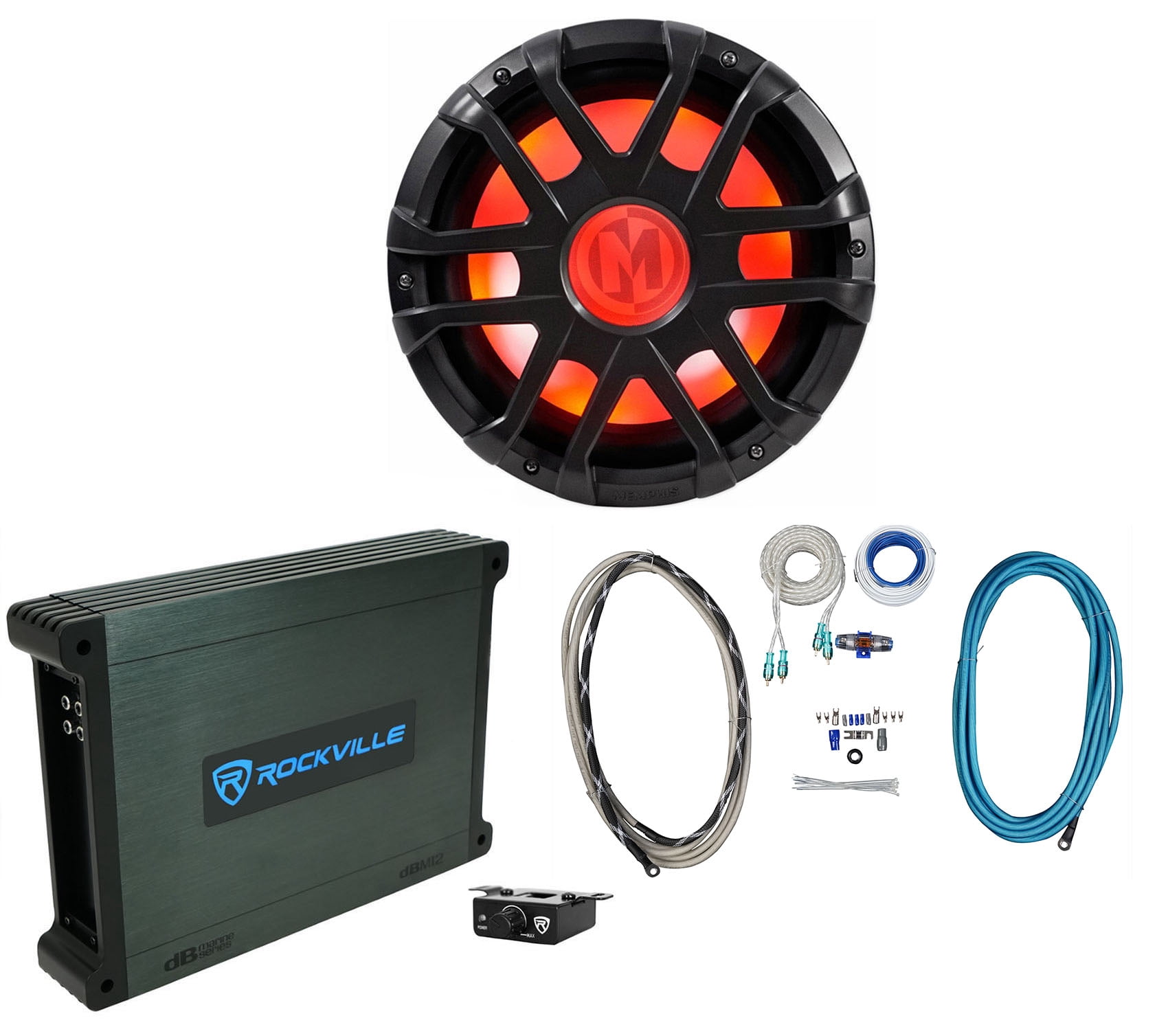 Memphis Audio MXA1244 12" 500w LED Marine Boat Subwoofer+Mono Amplifier ...