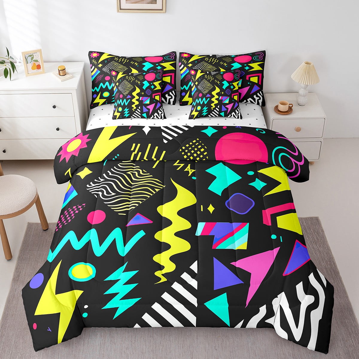 Memphis Bed in a Bag King Comforter Set 7 Piece,Hipster Retro 80S and ...