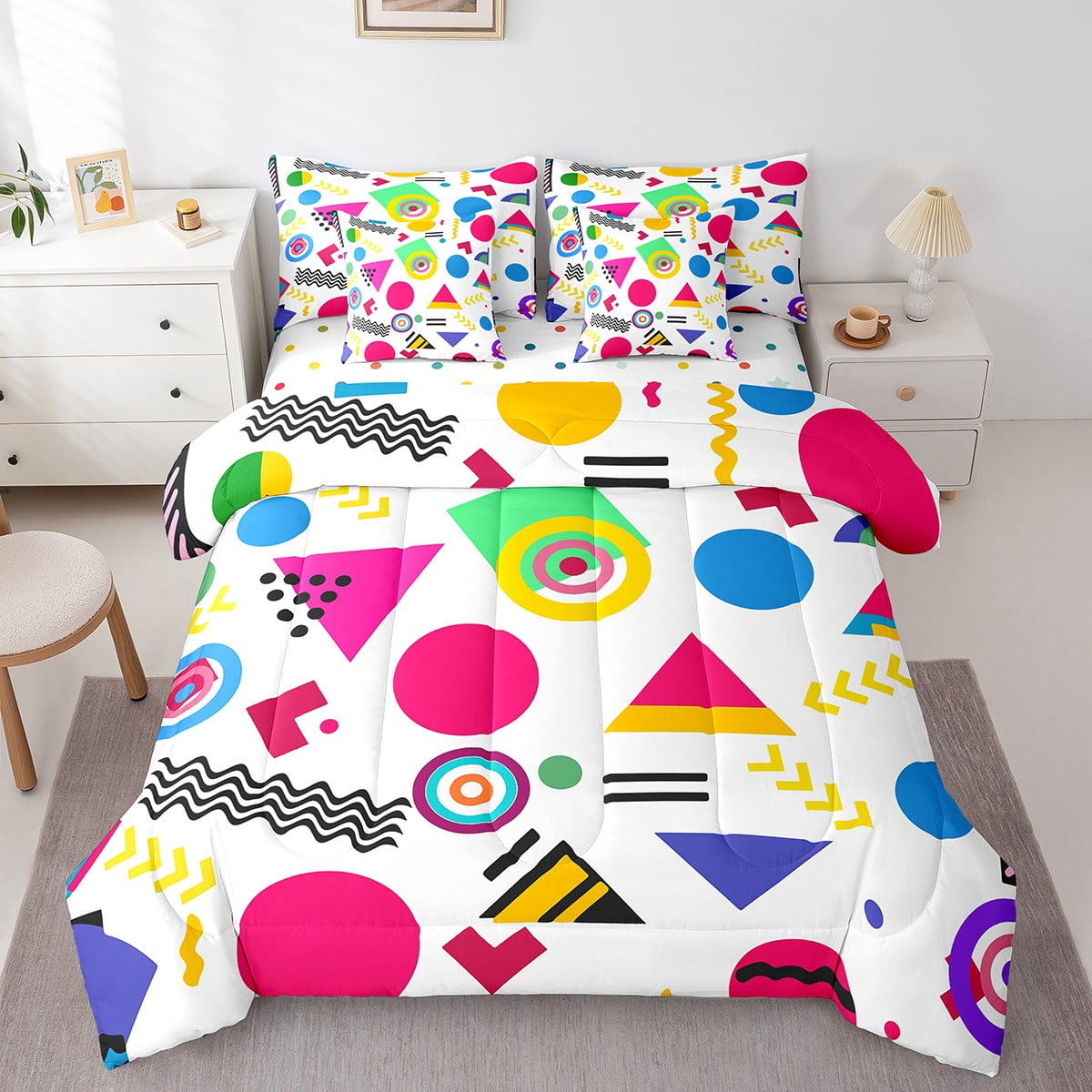 Memphis Geometry Bed in a Bag King Size Comforter Set 7 Pieces,Retro ...
