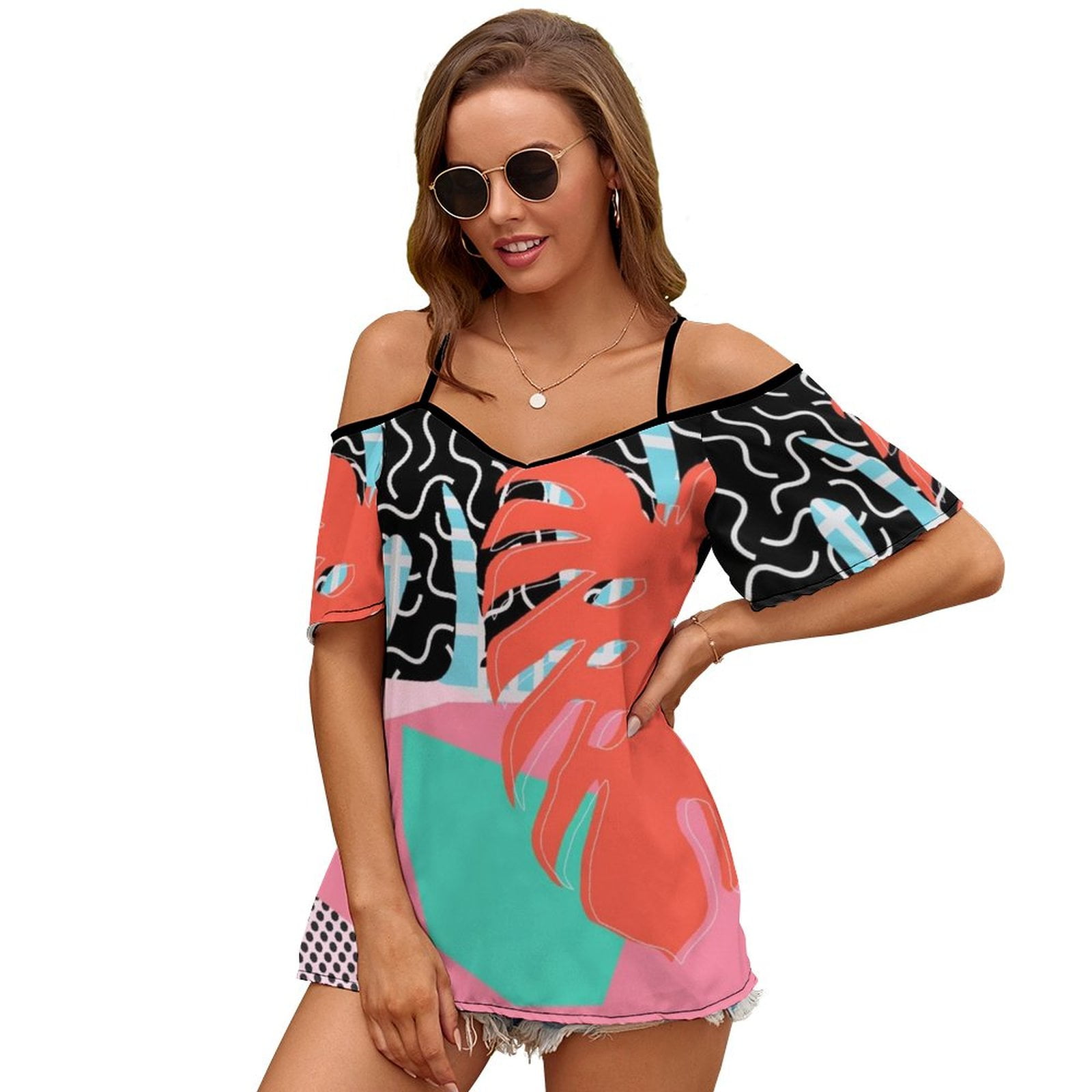 Memphis Palm Abstract Pattern Memphis Tropical Womens T Shirt New