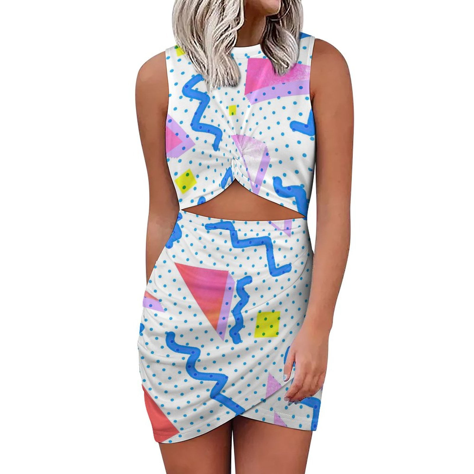 Memphis Pattern Pop Art 80s Geometric Pattern Women's Crossover Slim Hip Dress Summer Crossover ...