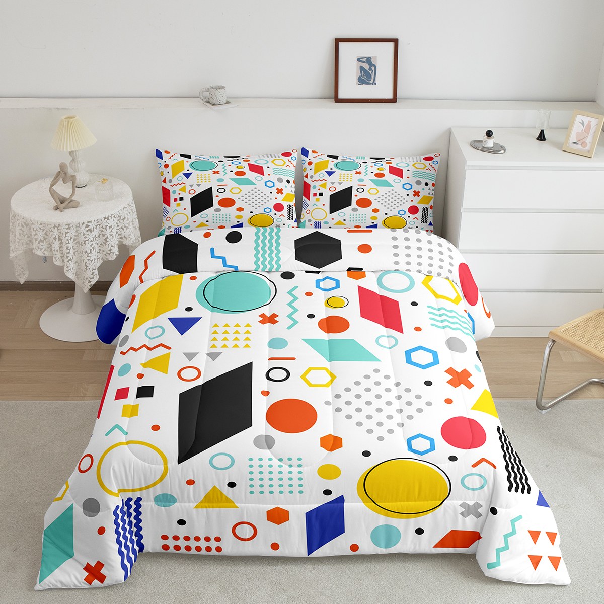 Memphis Style Bedding Queen Size for Colorful Polka Dots Comforter Set ...