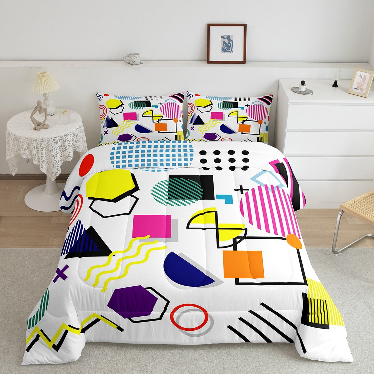 Memphis Style Comforter Set Boys Queen Size Geometric Bedding for Girls ...
