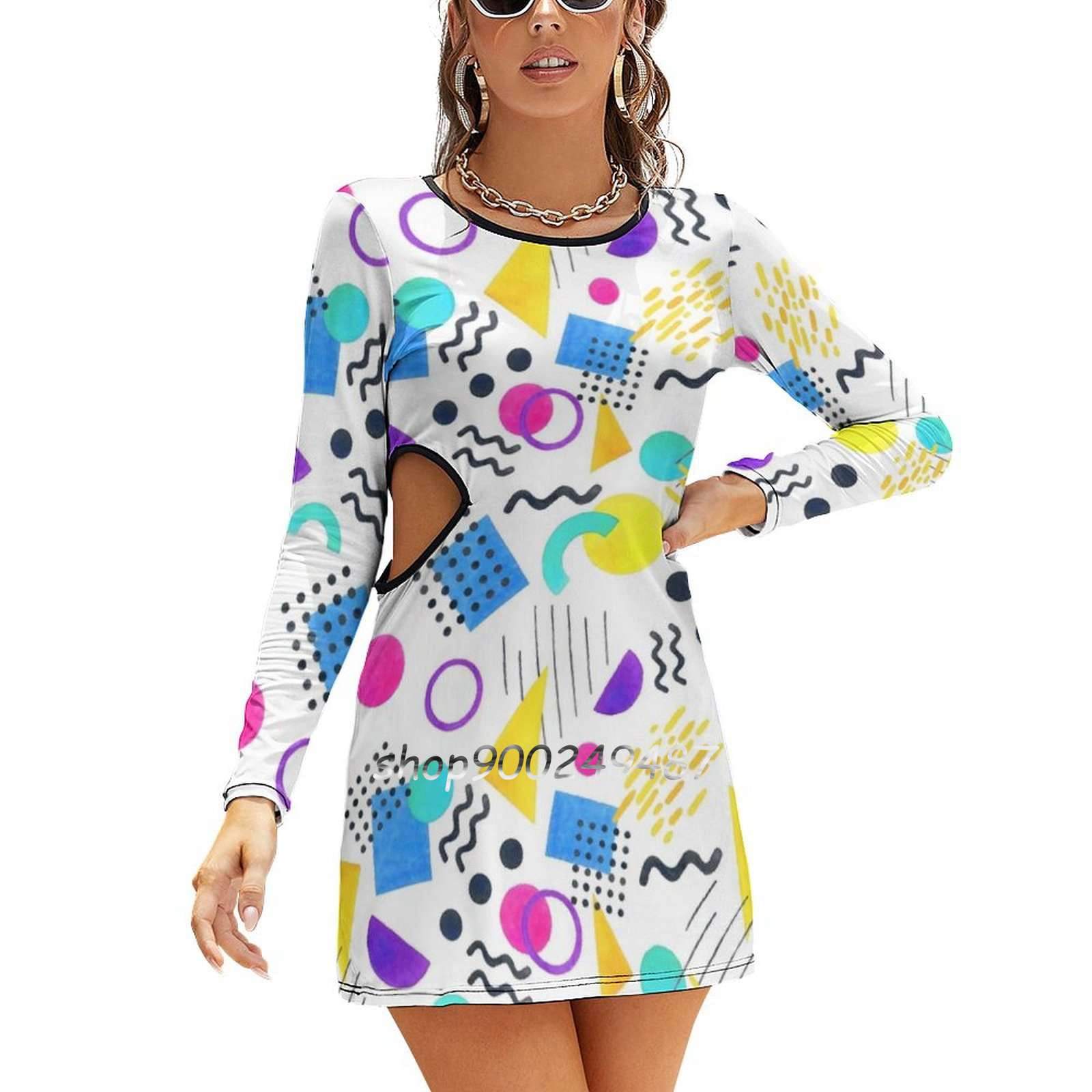 Memphis Style Sweet Elegant Dress Women Korean Kawaii Square Collar ...