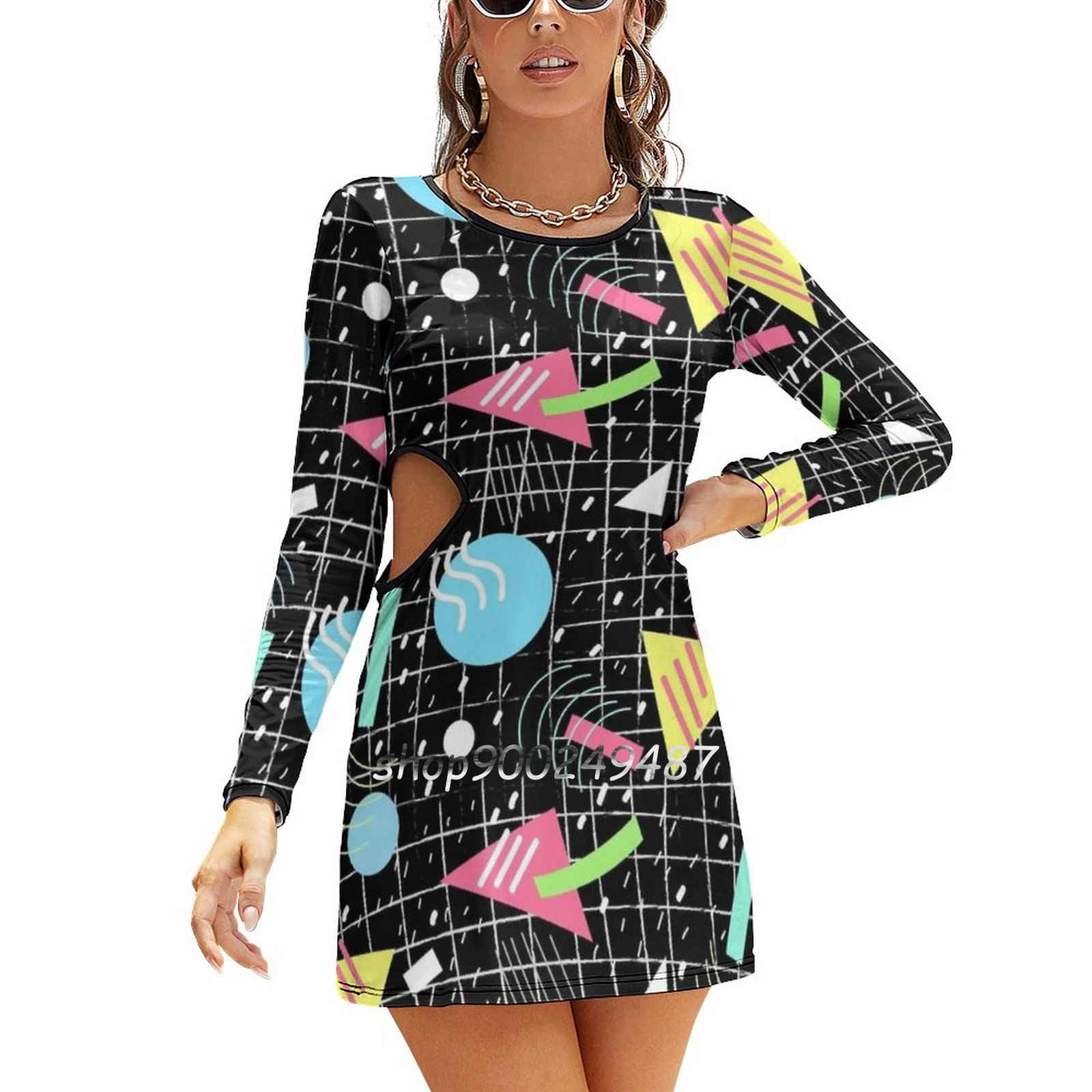 Memphis Style Vibes ( Dark ) Sweet Elegant Dress Women Korean Kawaii ...