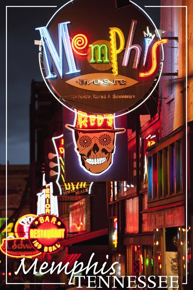 Memphis, Tennessee, Beale Street (16x24 Giclee Gallery Art Print, Vivid ...