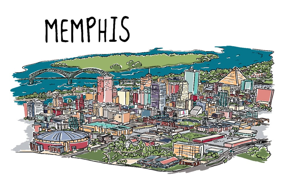 Memphis, Tennessee, Line Drawing (12x18 Wall Art Poster, Room Decor ...