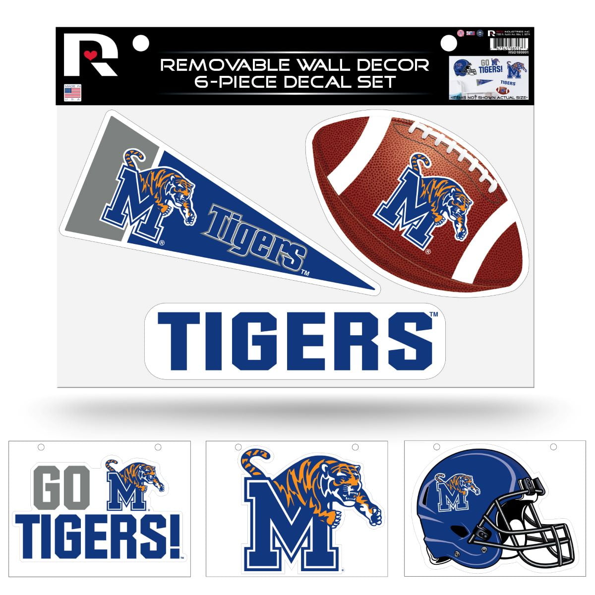Memphis Tigers Set of 6 Removable Wall Decal Stickers - Walmart.com