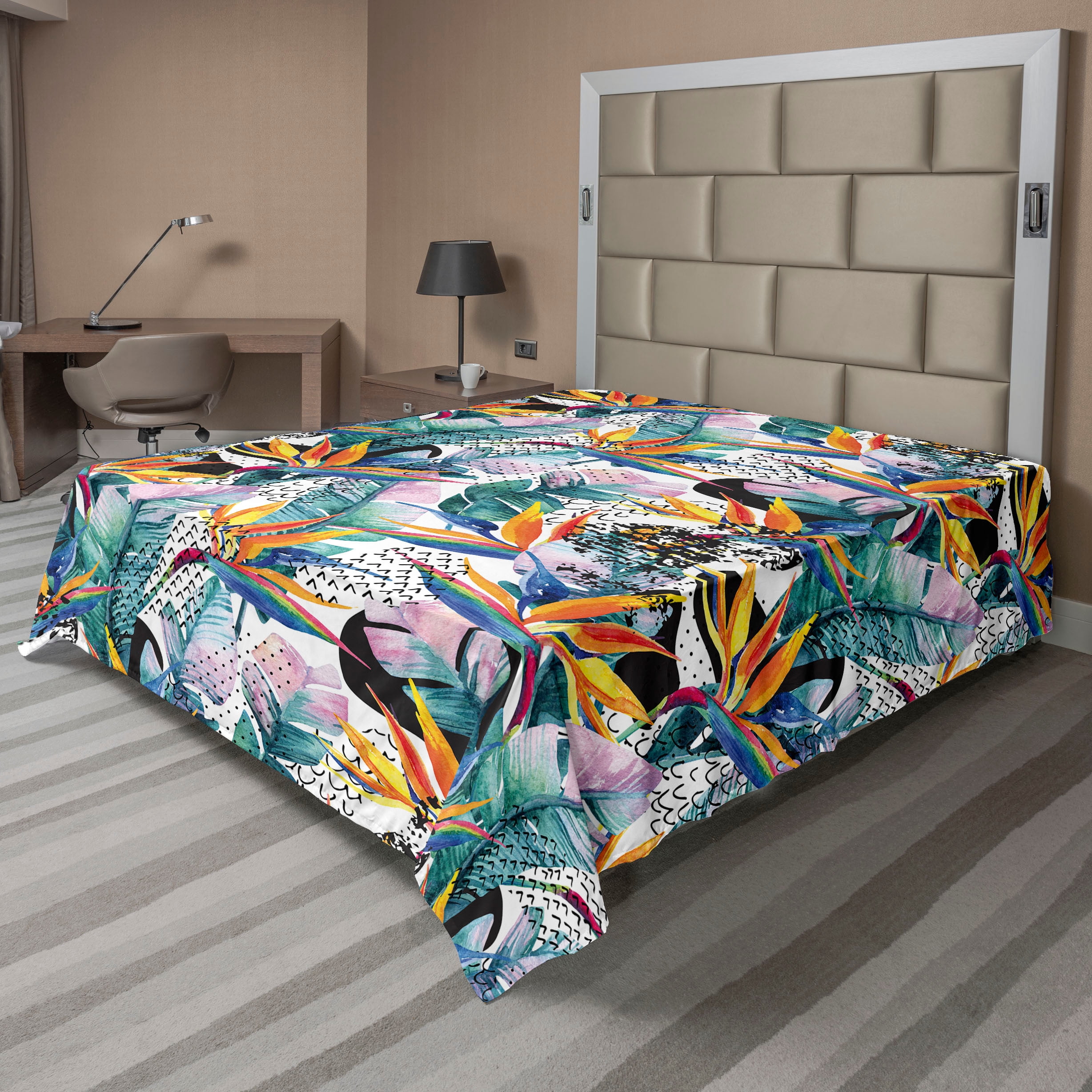 Ambesonne Memphis Vibes Flat Bedding Sheet Soft Top Sheet, Strelitzia ...