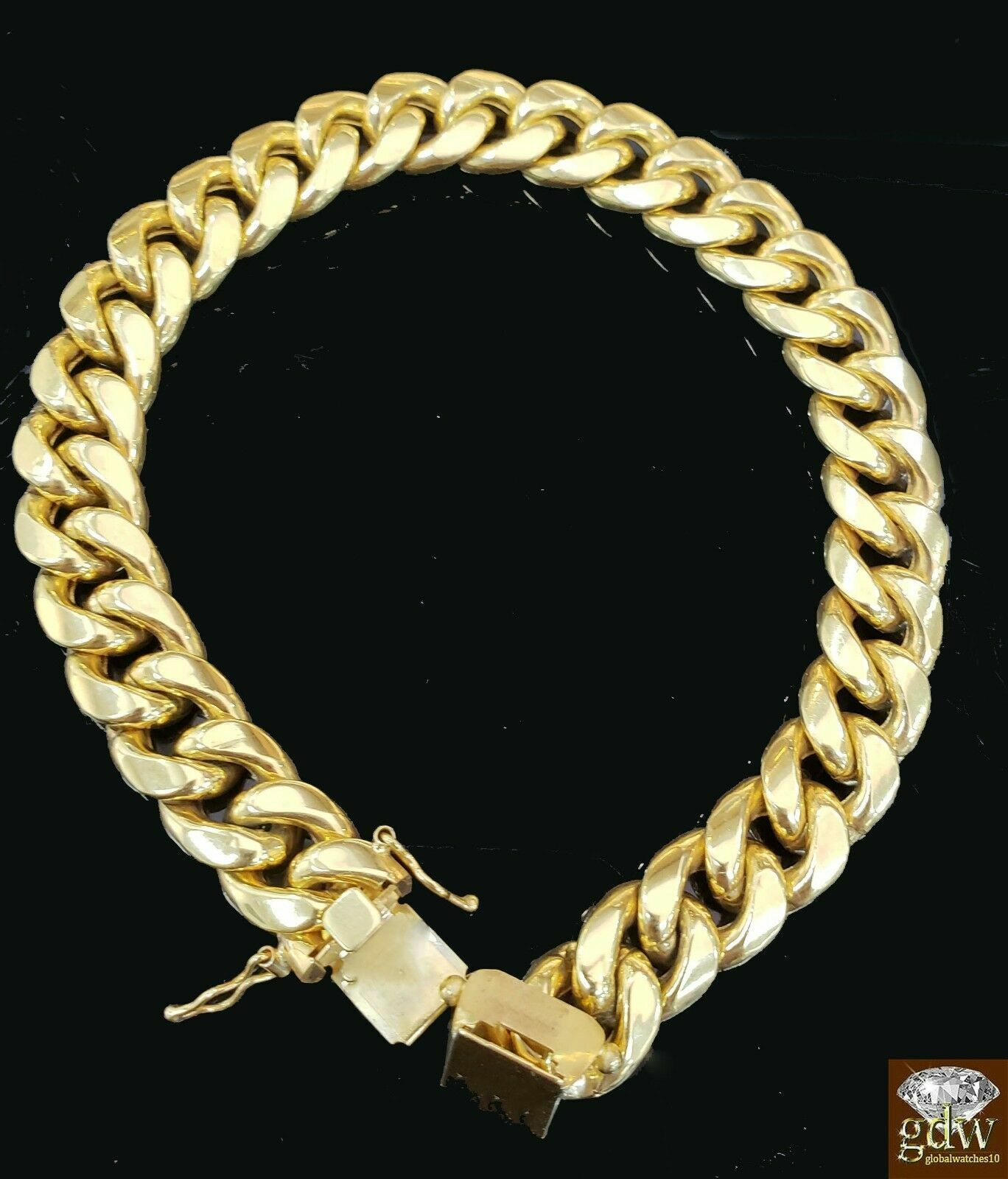Men 14K Yellow Gold Miami Cuban Bracelet 9" box lock 13mm Cuban Link ...