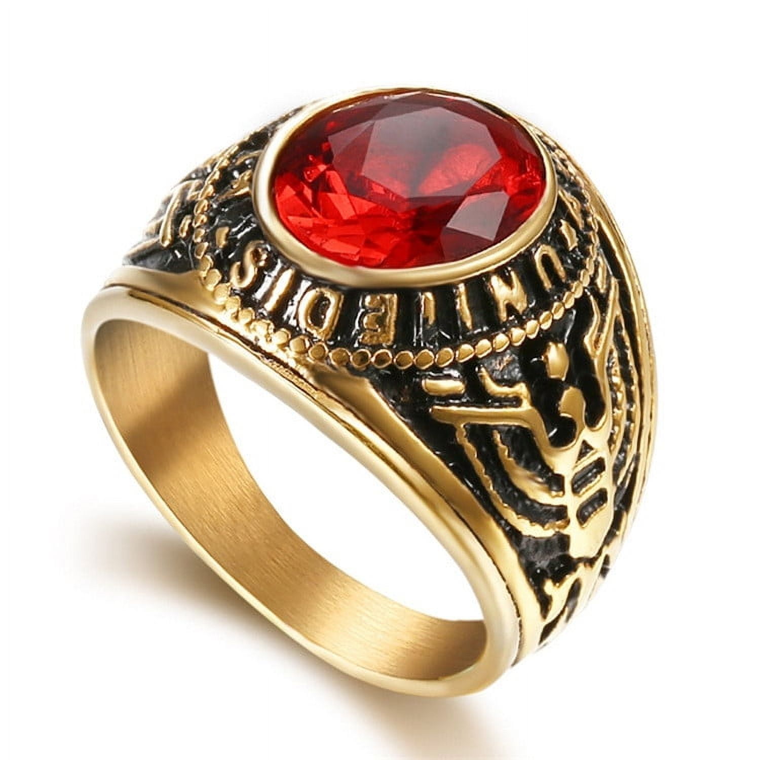 Men 14K Yellow Gold Rings Rhinestone United States Army Punk Hip Hop ...