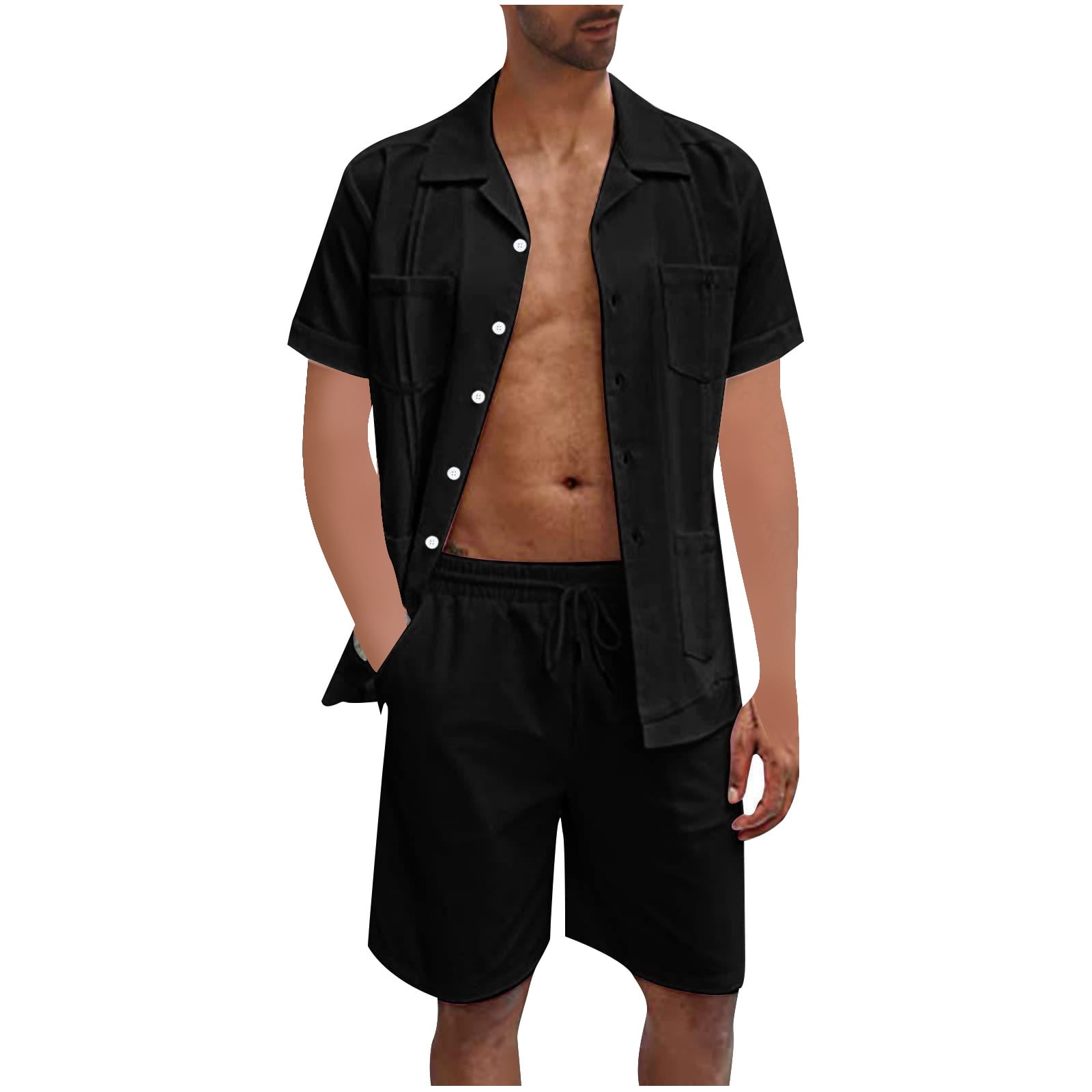 Men 2 piece Linen Shirts Sets Beach Vacation Guayabera Outfit Short ...