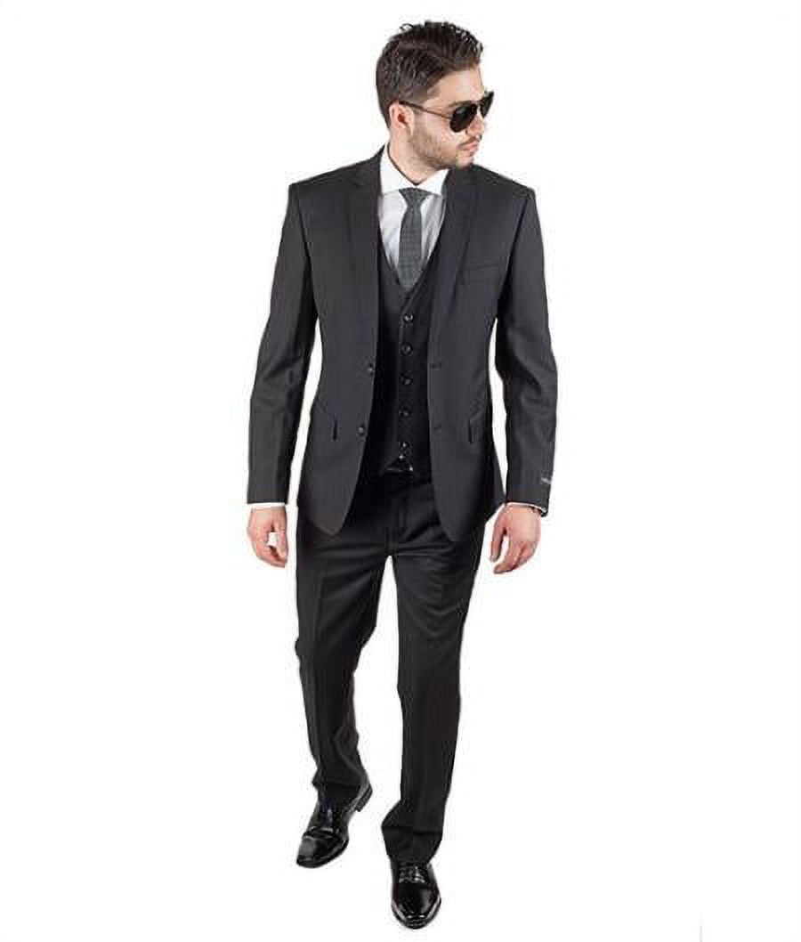 Men 3 Piece Slim Fit Double Vested Notch Lapel Black Suit - Walmart.com