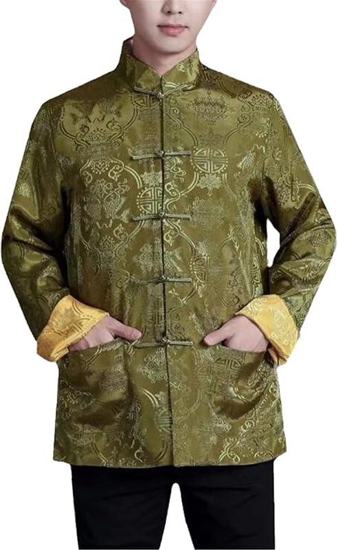 Men's Silk Tang Suit Jacket Traditional Chinese Shirt Style with Kung ...