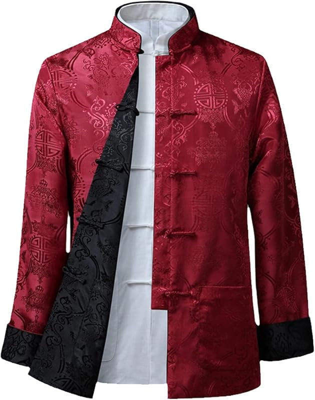 Men's Silk Tang Suit Jacket Traditional Chinese Shirt Style with Kung ...