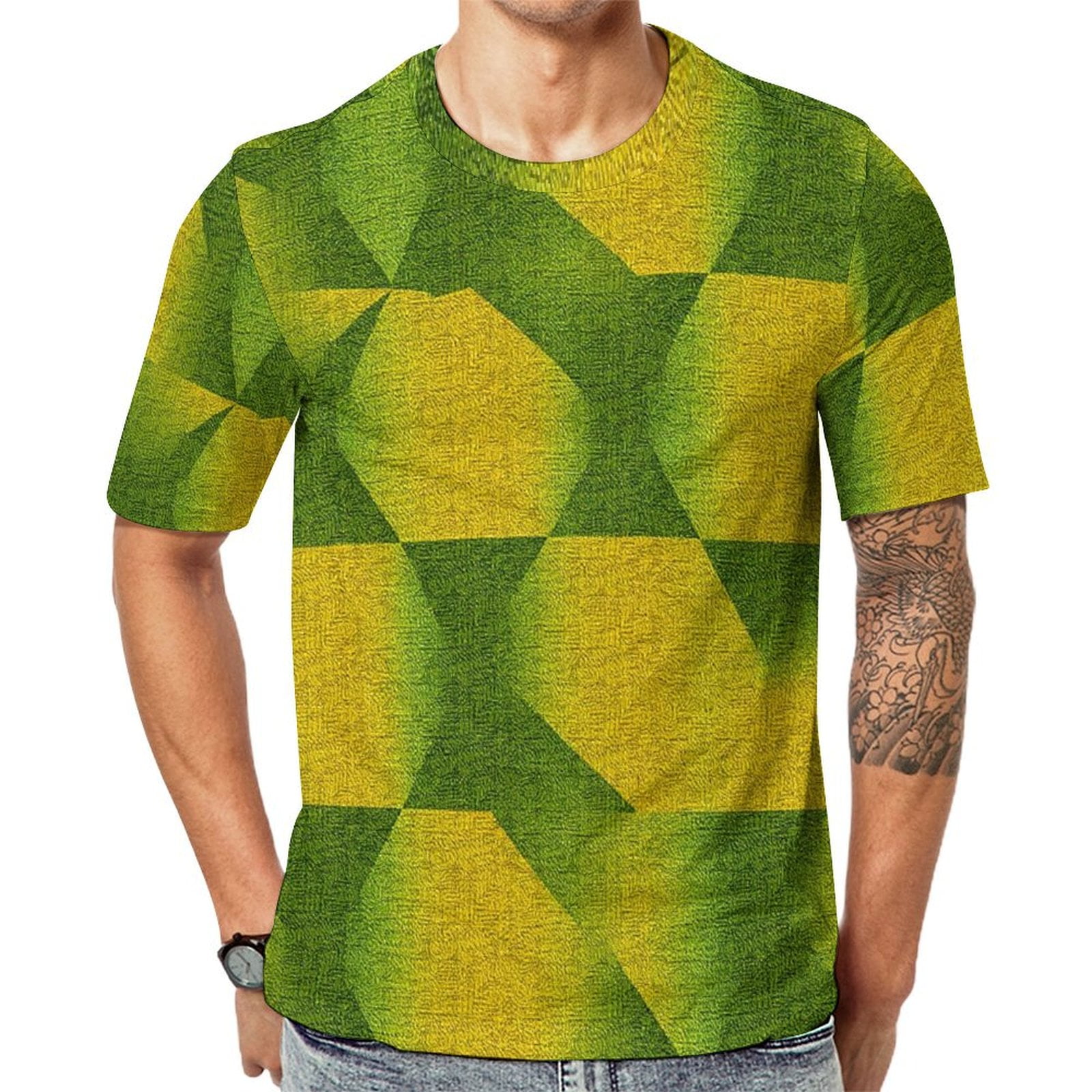 Men 3D Printed Abstract Geometric Green Gold Texture Pattern T-Shirt ...