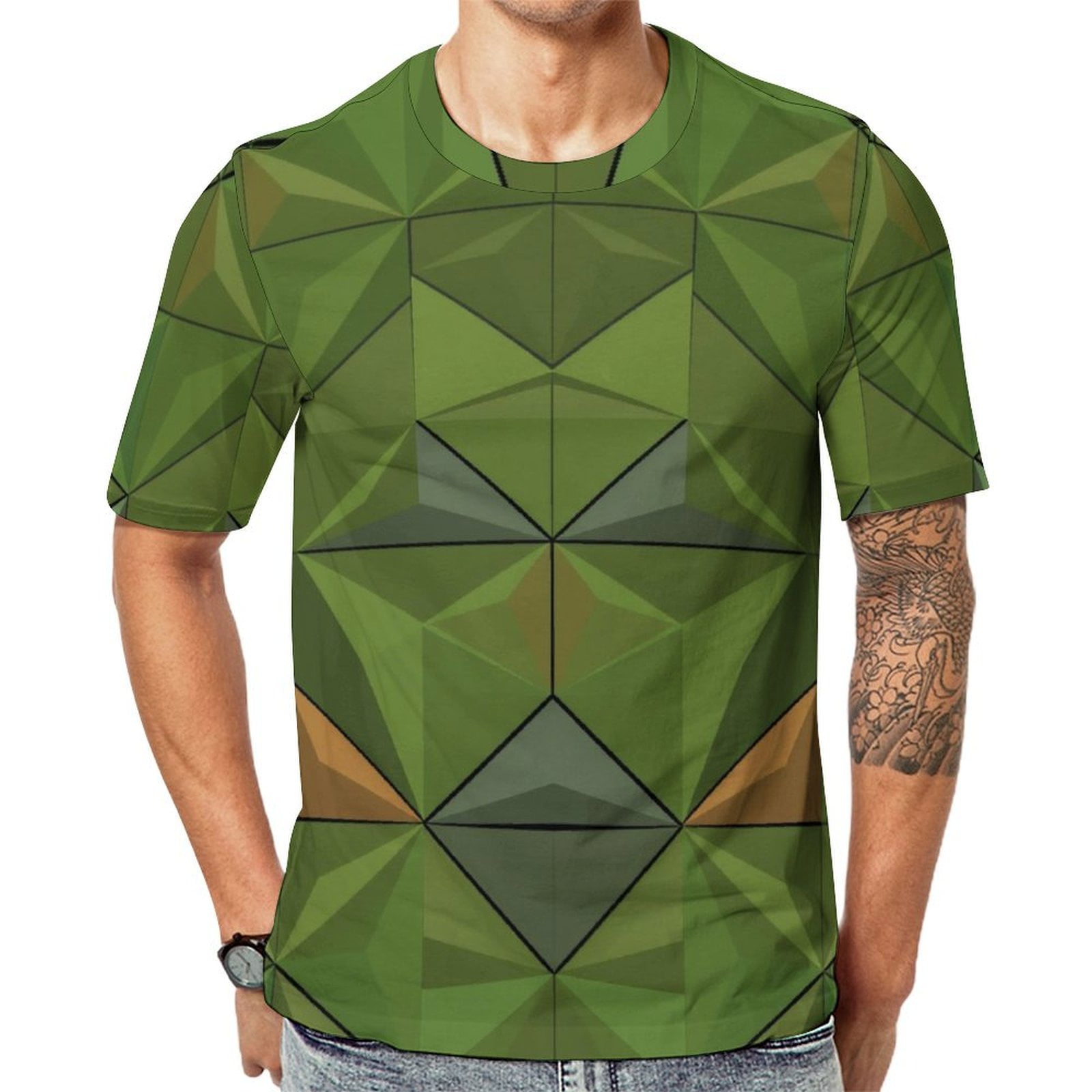 Men 3D Printed Abstract Green Geometric Triangle Pattern Design T-Shirt ...