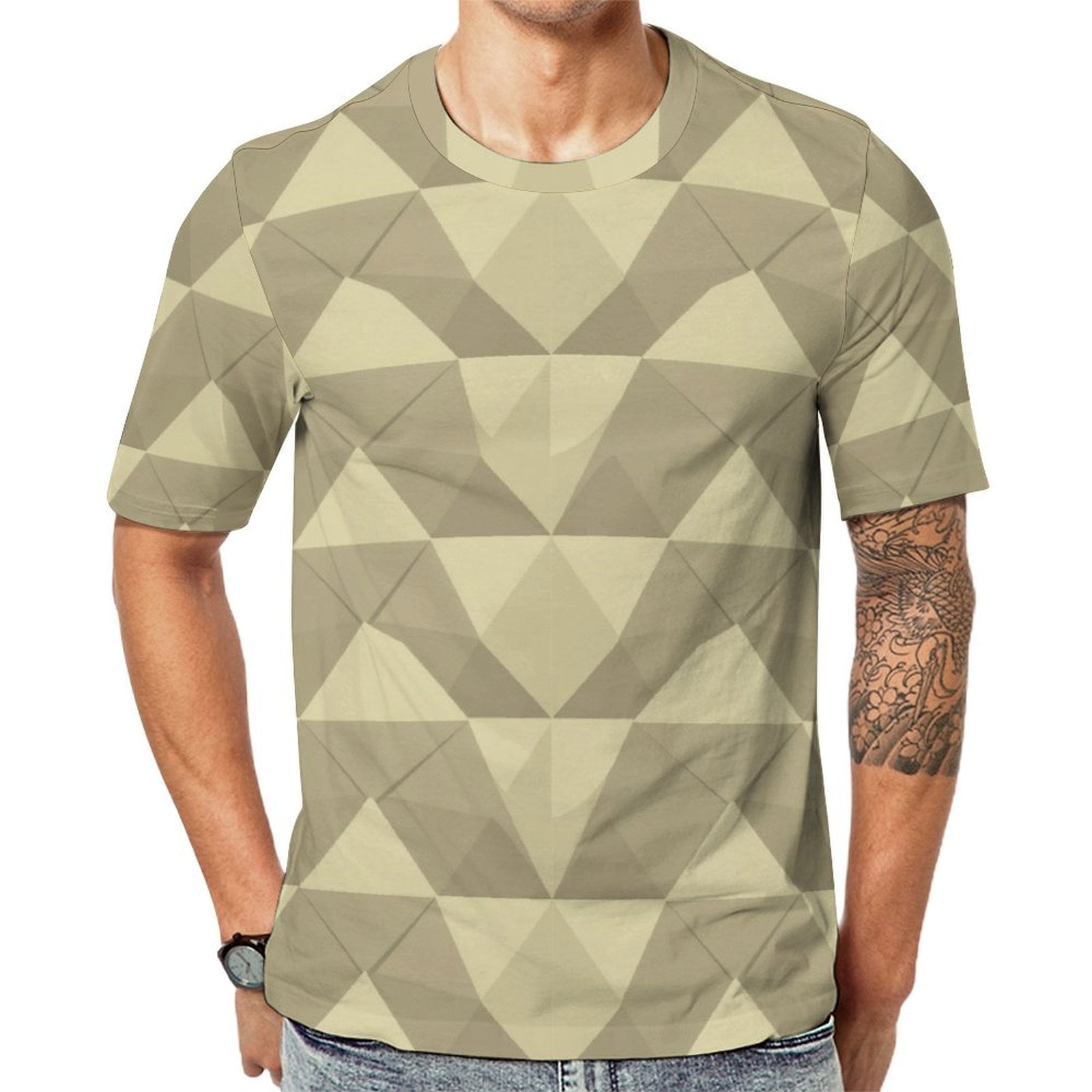 Men 3D Printed Beige Geometric Triangle Pattern Seamless Texture T ...