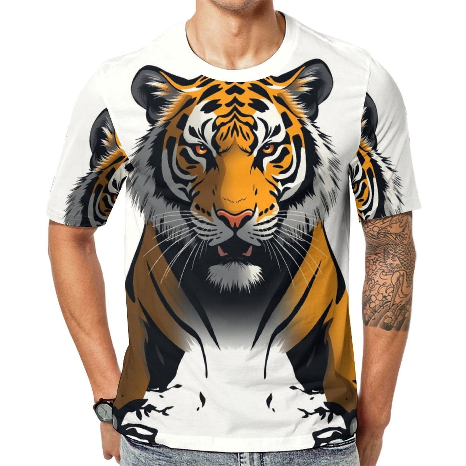 Men 3D Printed Powerful Tiger Fierce Stare Intense T-Shirt Summer ...
