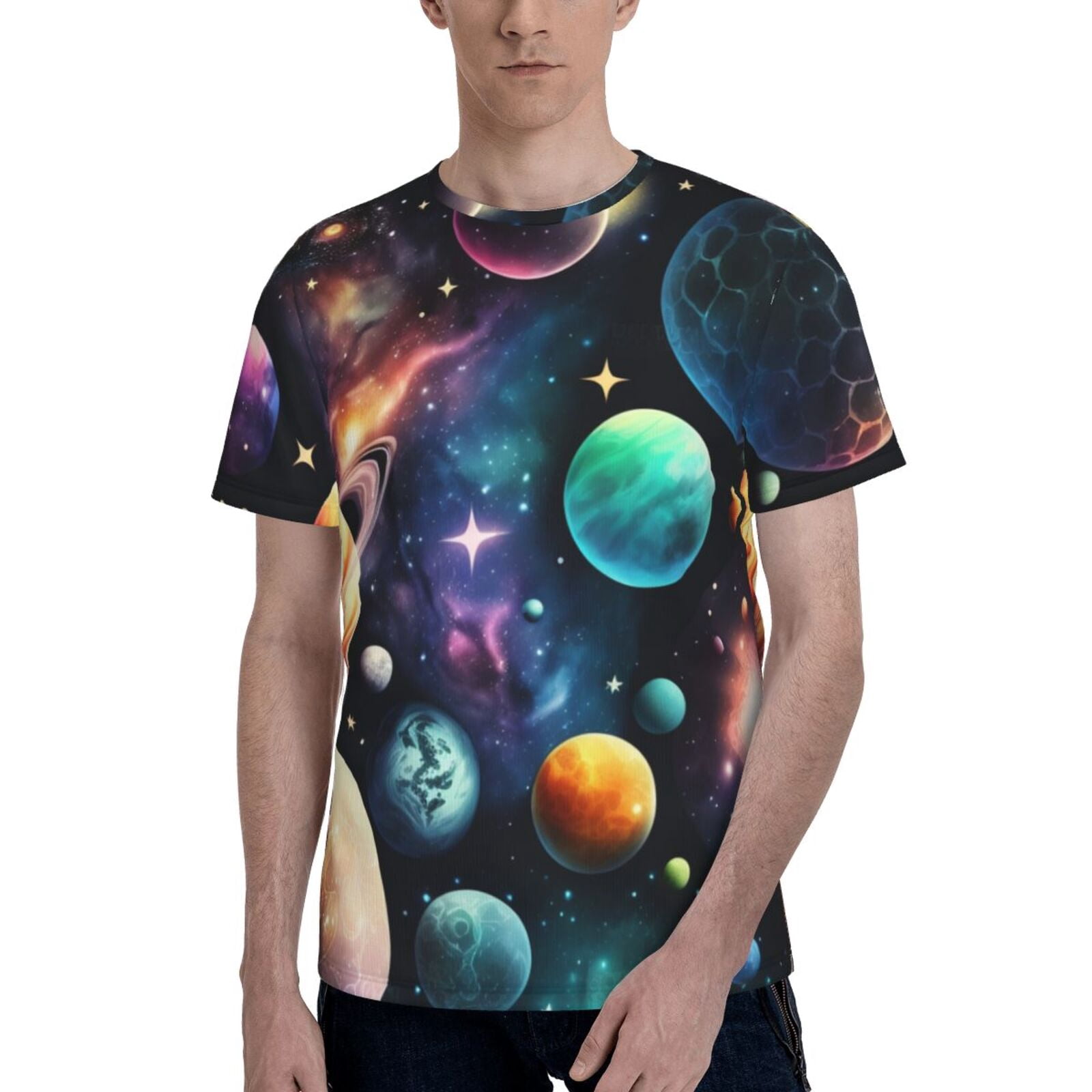 Men 3D Printed Short Sleeve Graphic T-Shirts Tops Tee, Planets Galaxy ...