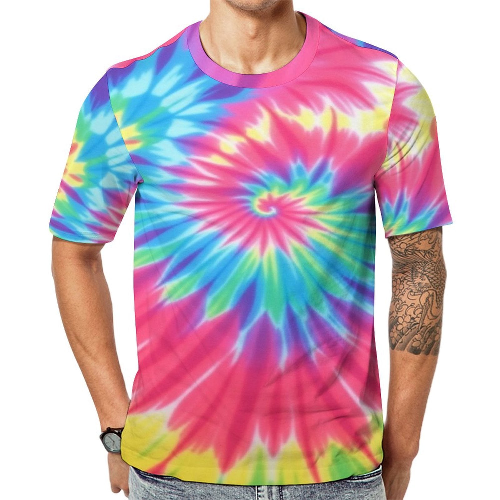 Men 3D Printed Swirl And Colorful Rainbow Tie Dye T-Shirt Summer Casual ...