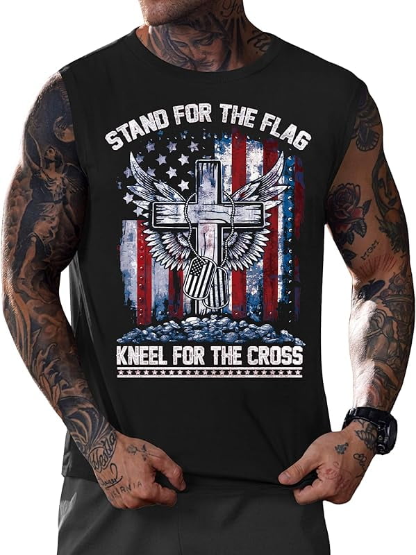 Men American Flag Tank Top Muscle Graphic Gym Workout USA Sleeveless ...