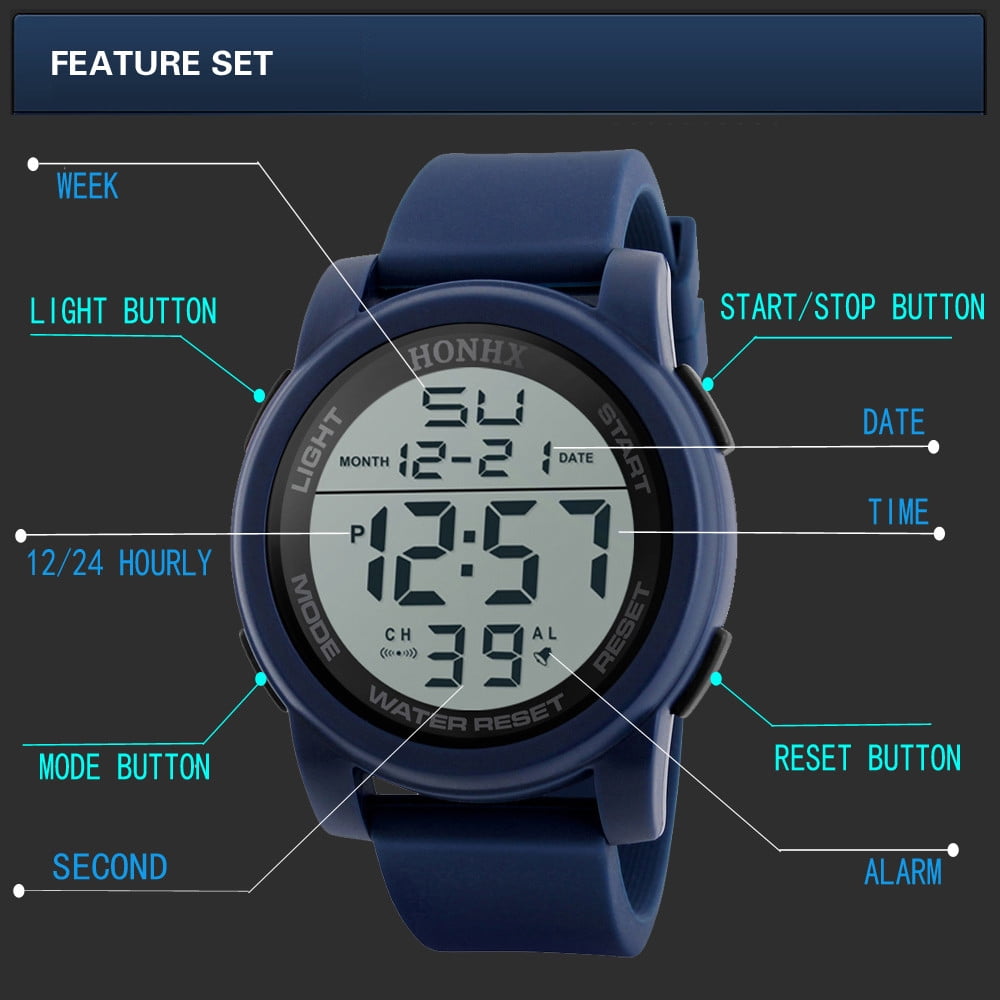 Men Analog Digital Sport LED Wrist Watch Wrist Vibration Alarm Watch ...