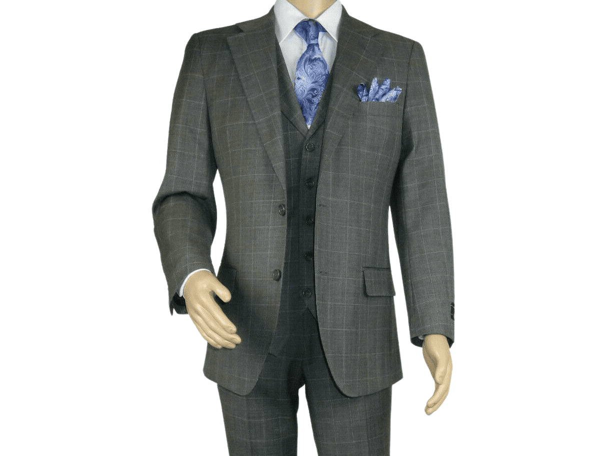 Men Apollo King 3pc Classic Suit A303 Gray white window pane 100% Wool ...