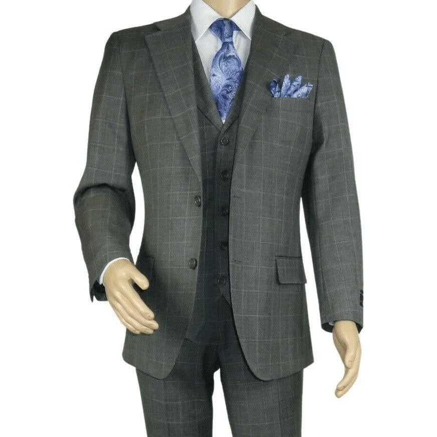 Men Apollo King 3pc Classic Suit A303 Gray white window pane 100% Wool ...
