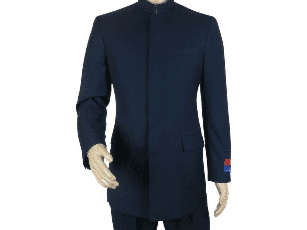 Men Apollo King Banded Collarless suit Mandarin 5 Hidden Button Panel ...