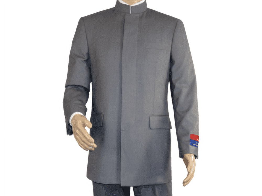 Men Apollo King Banded Collarless suit Mandarin 5 Hidden Button Pastor ...