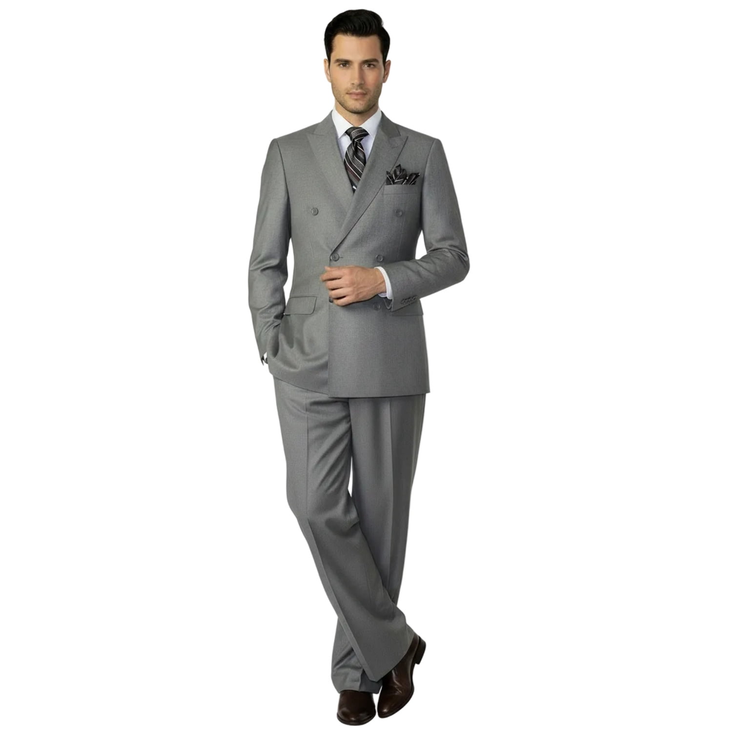 Men Apollo King Double Breasted Suit Classic Peak Lapel Soft Blend DM23 ...