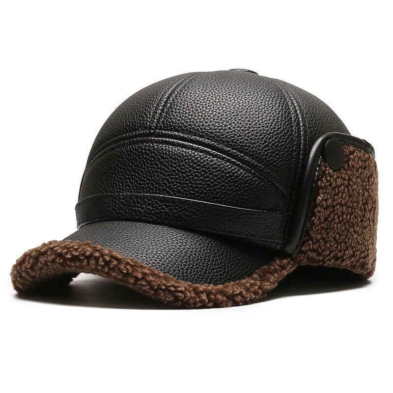 Men Baseball Caps With Ear flaps Cotton PU Warm Fall Winter Thick Hats ...