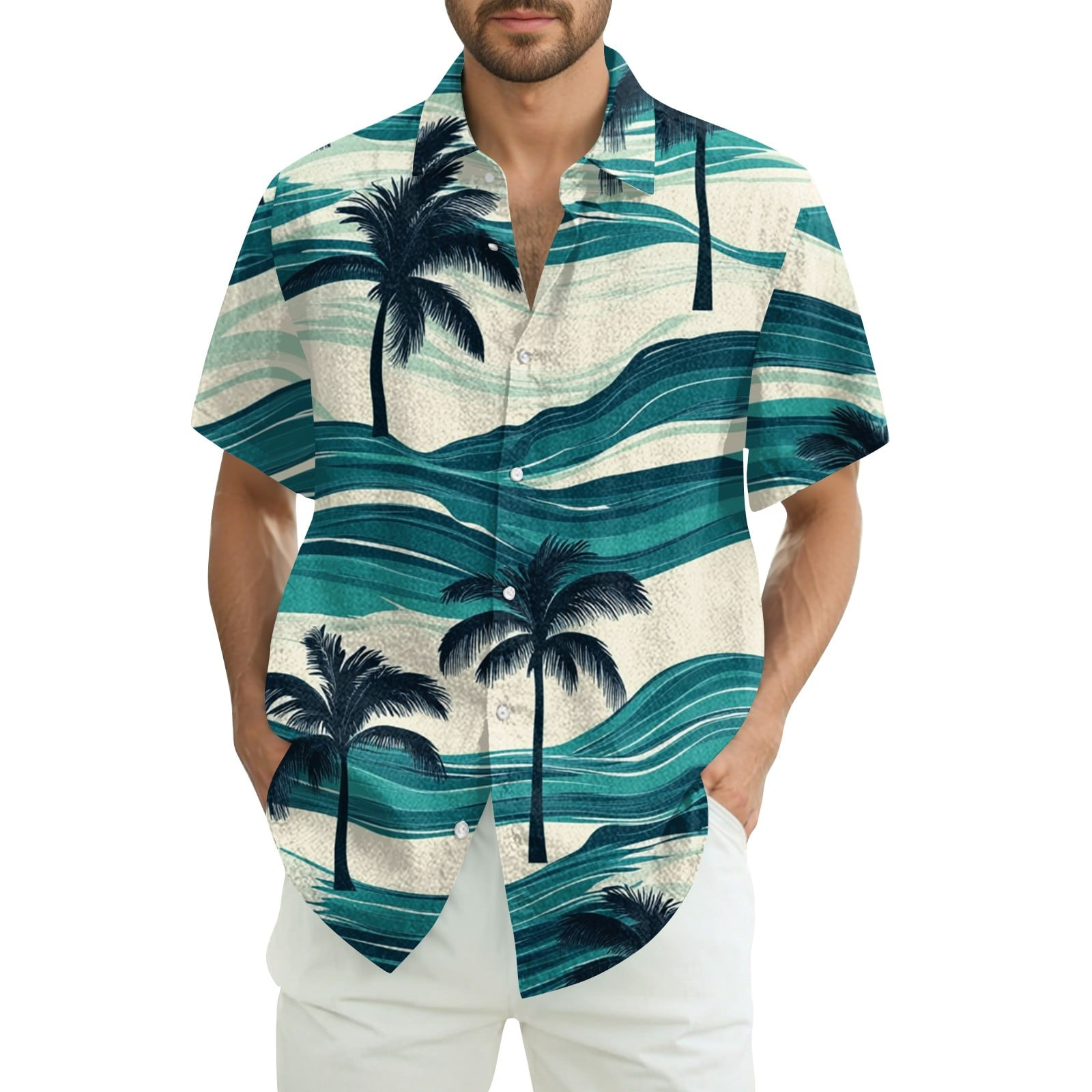Men Beach Shirts Short Sleeves Printed Button Down Shirts Summer Beach ...