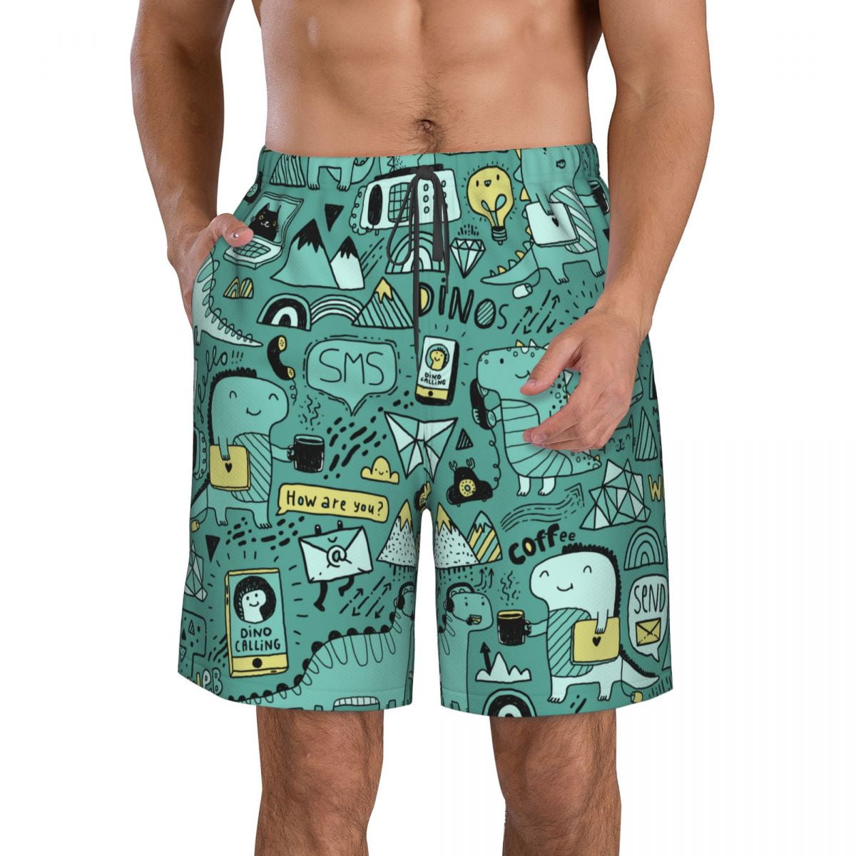 Men Beach Short Swim Shorts Cartoon Crocodile Alligator Dinosaur ...