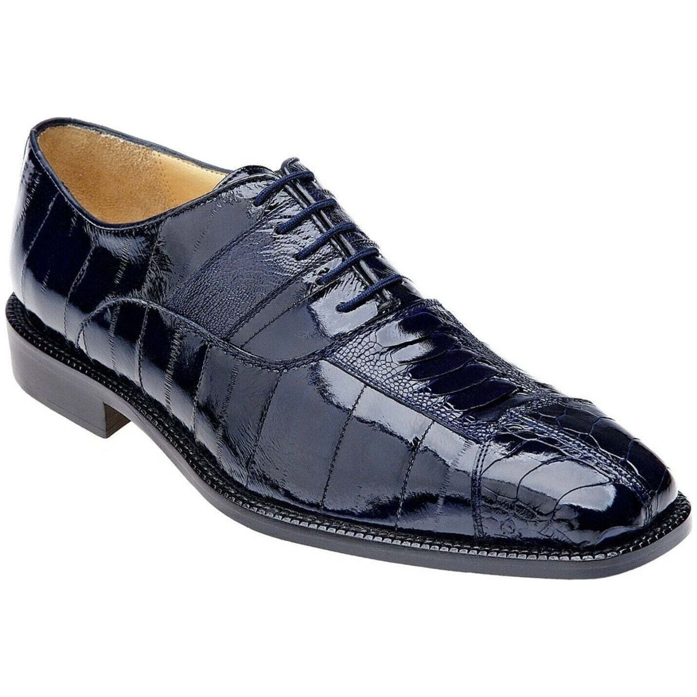Men Belvedere Shoes Mare Genuine Ostrich Eel Leather Lace up Navy Blue ...