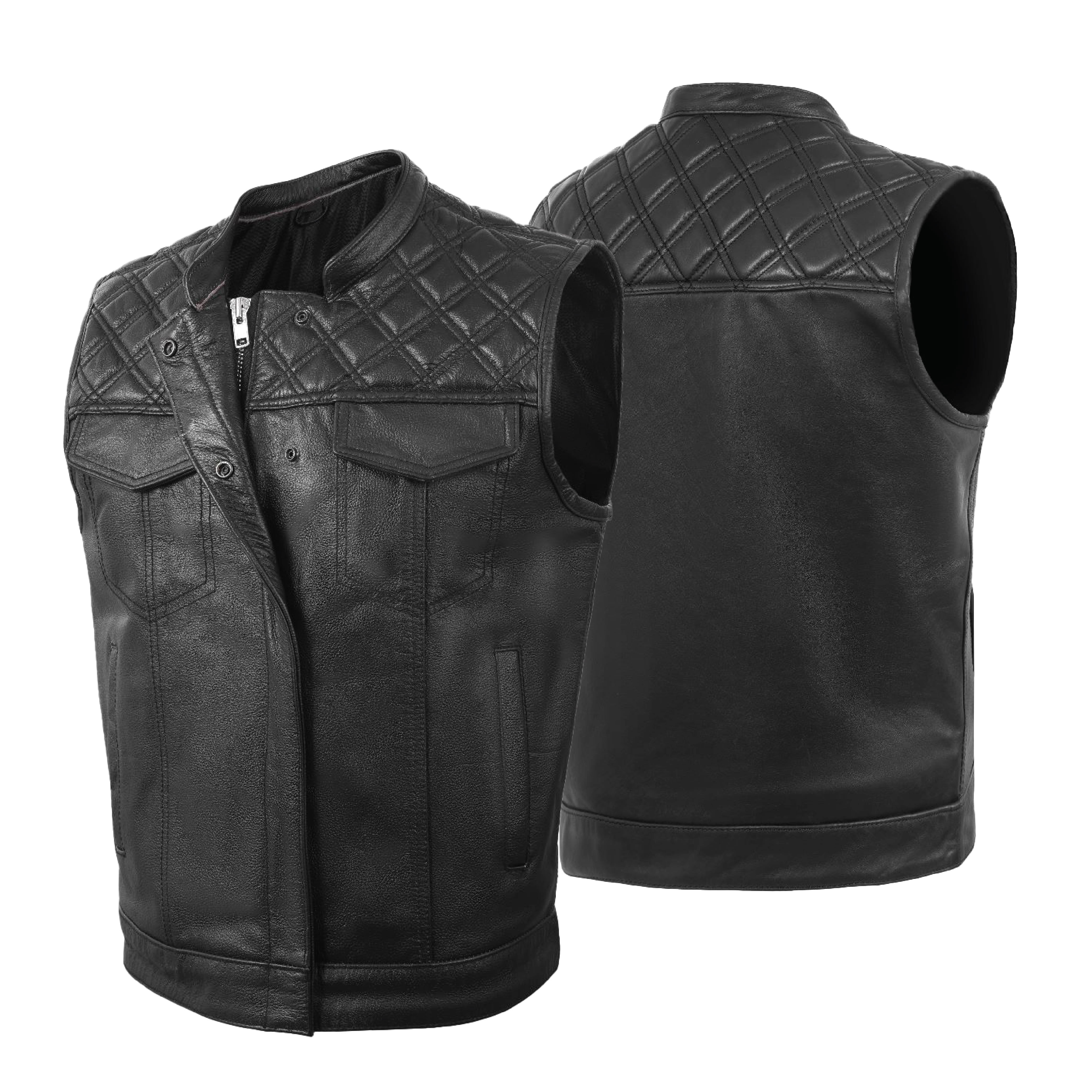 Men Black Cross Stich Leather Diamond Pattern Club Vest - Walmart.com