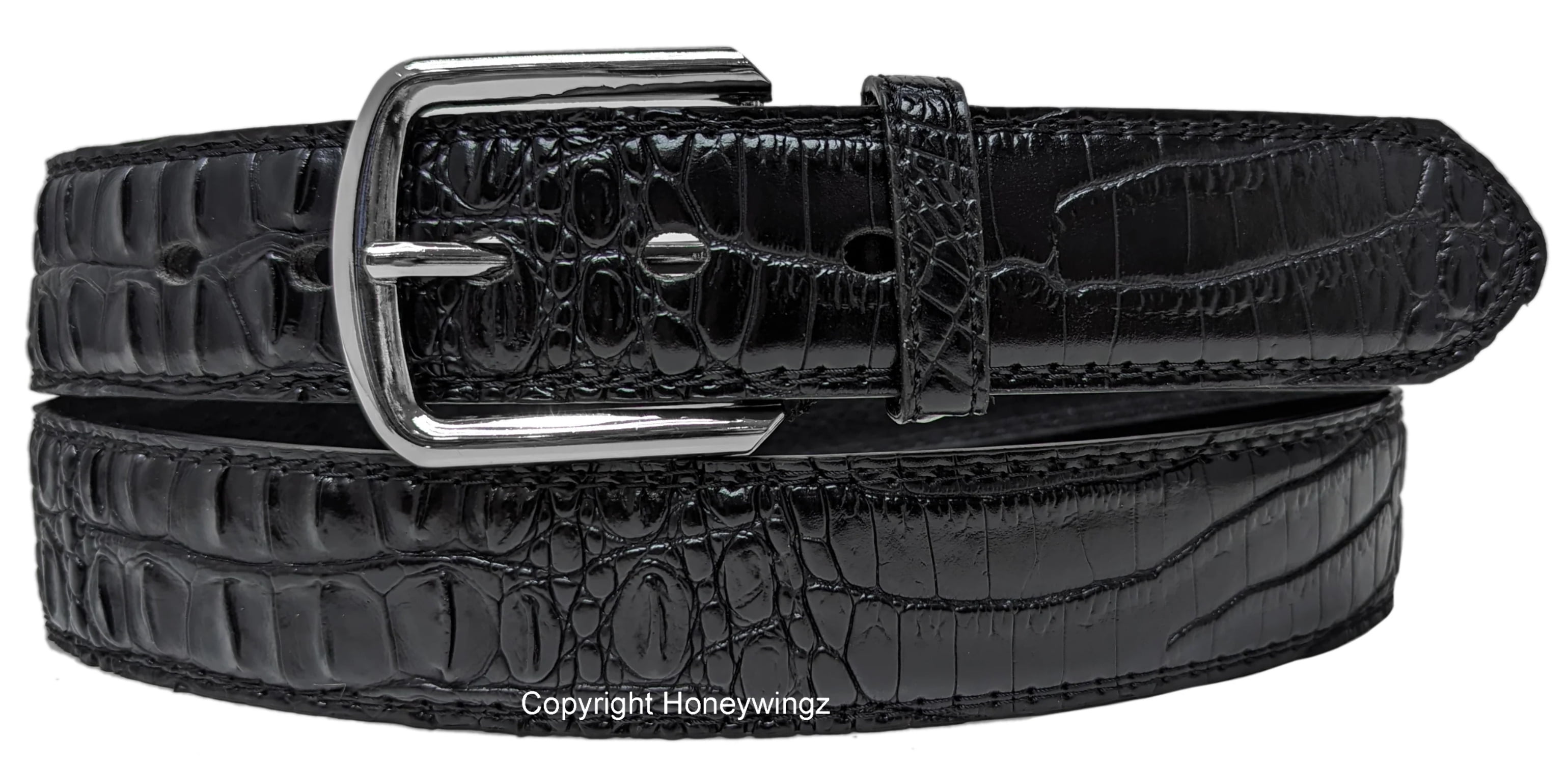 Men Black Faux Alligator Crocodile Skin Leather Belt - Walmart.com