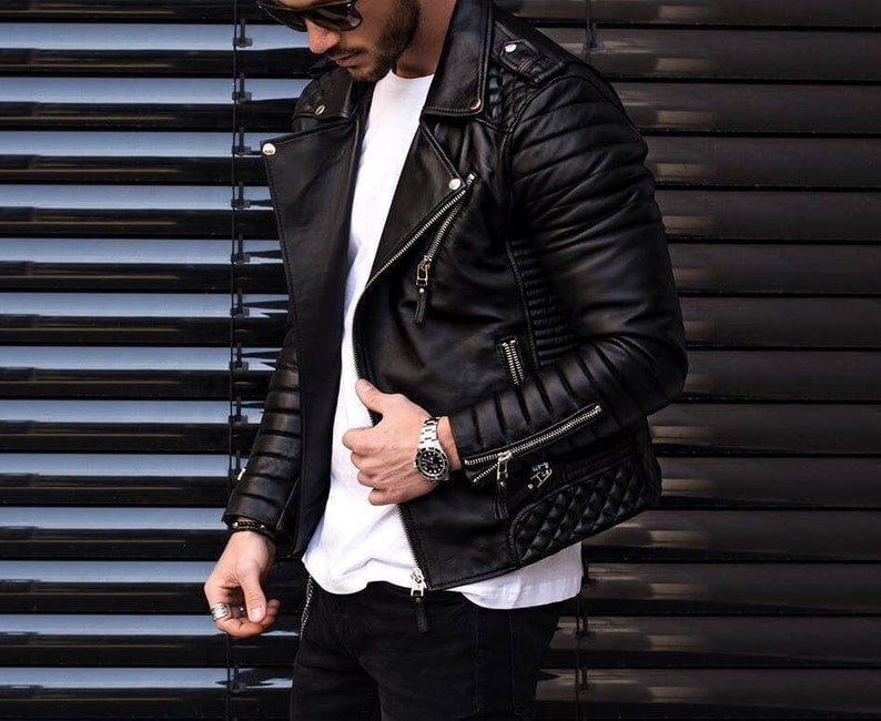 Men Black Jackets Quilted Jackets Biker Slim Fit Jacket Leather Jacket ...