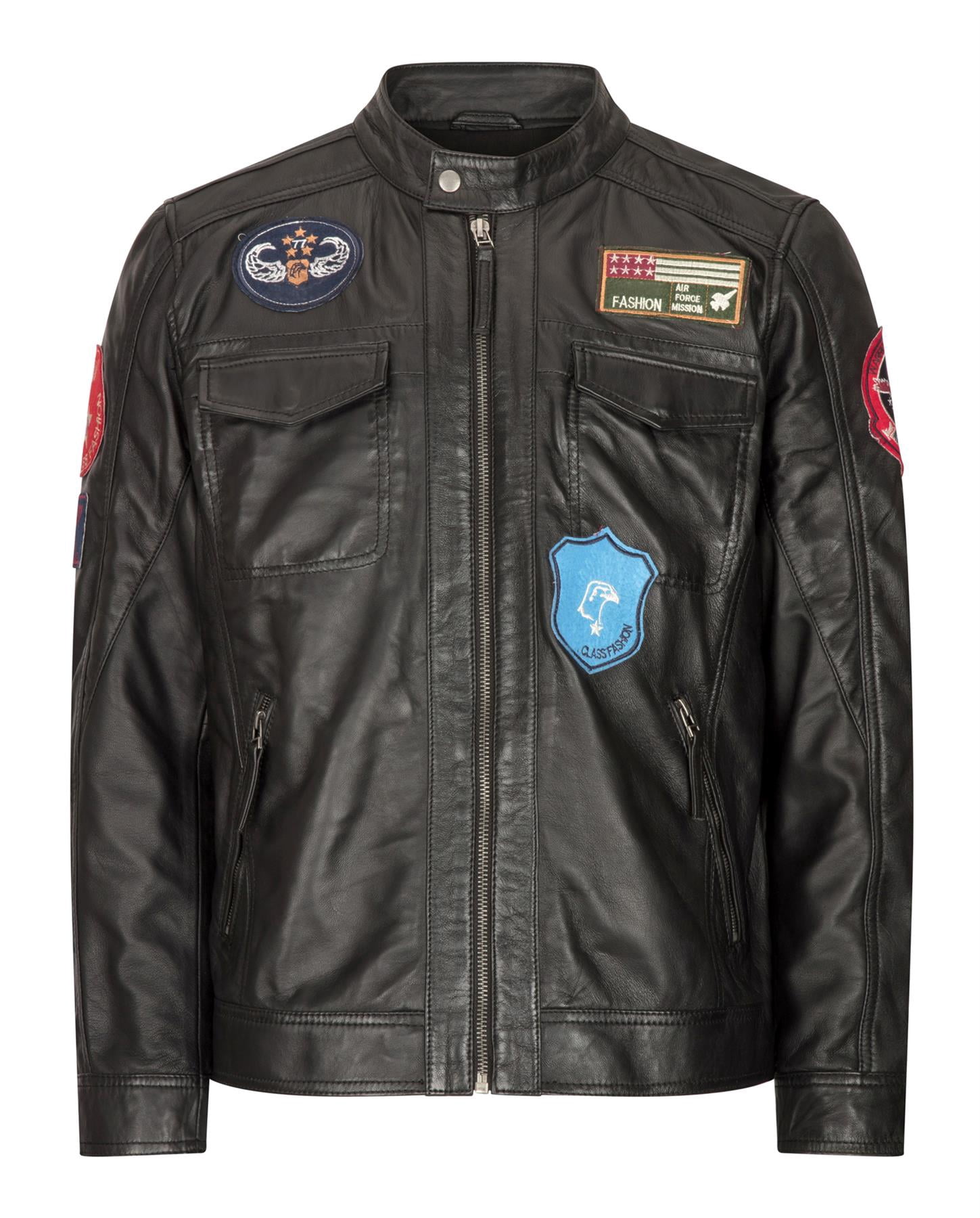 Men Black Leather Jacket Badge Racing US Pilot | TruClothing - Walmart.com