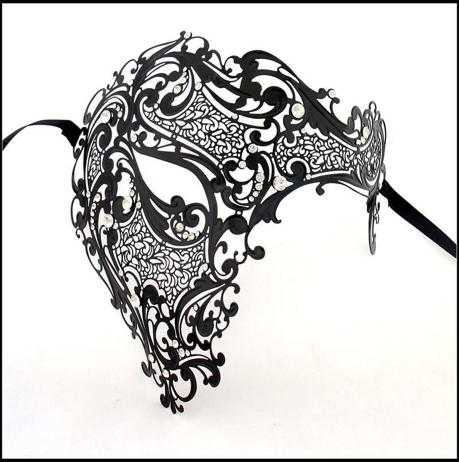 Men Black Skull half Face Laser Cut Metal Masquerade Mask with Clear ...