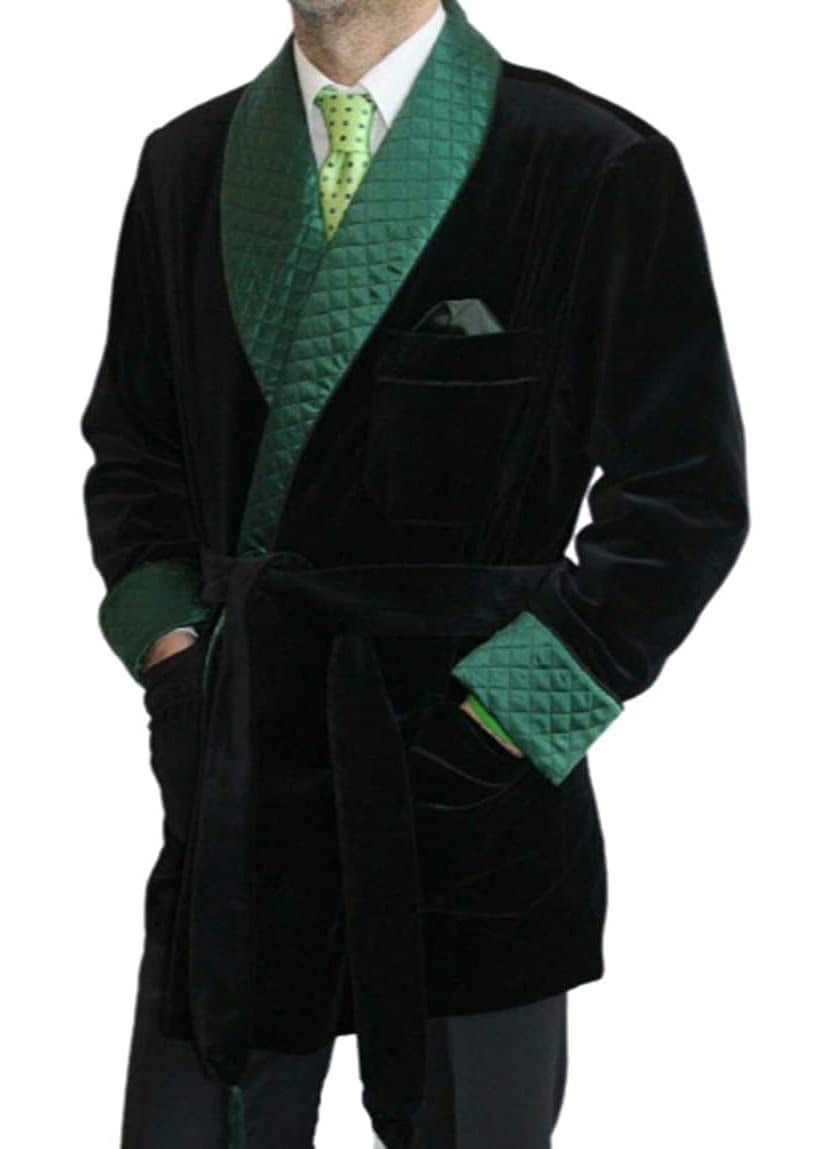 Men Black Smoking Jacket Robe Velvet Quilted Dinner Coat - Walmart.com
