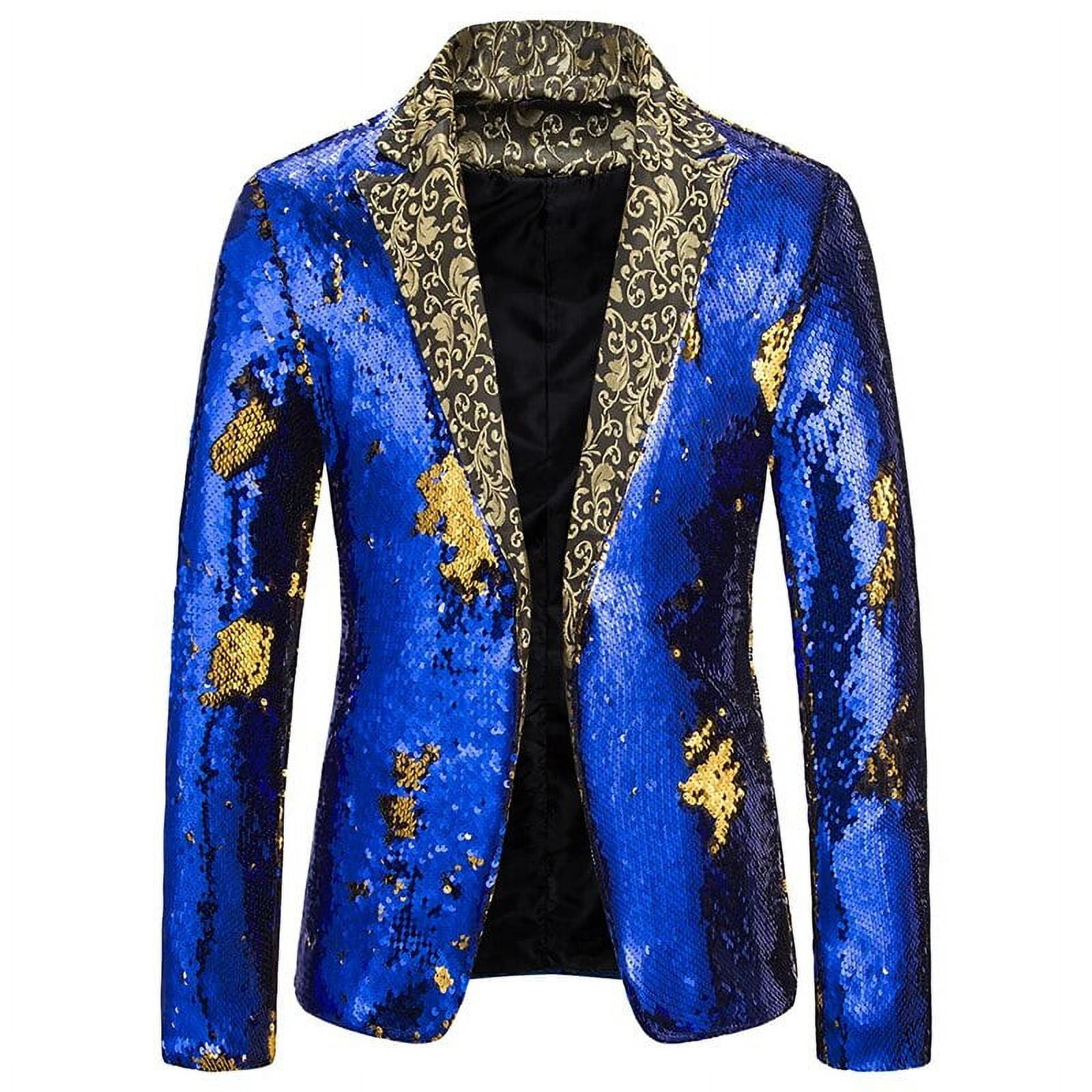 Men Blazer Shiny Sequin Shawl Collar suit Men Wedding Groom Singer Prom ...