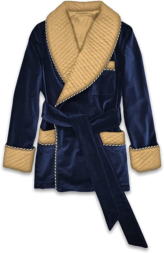 Men Blue Smoking Jacket with Golden Blue Robe Smoking Jacket Coats ...