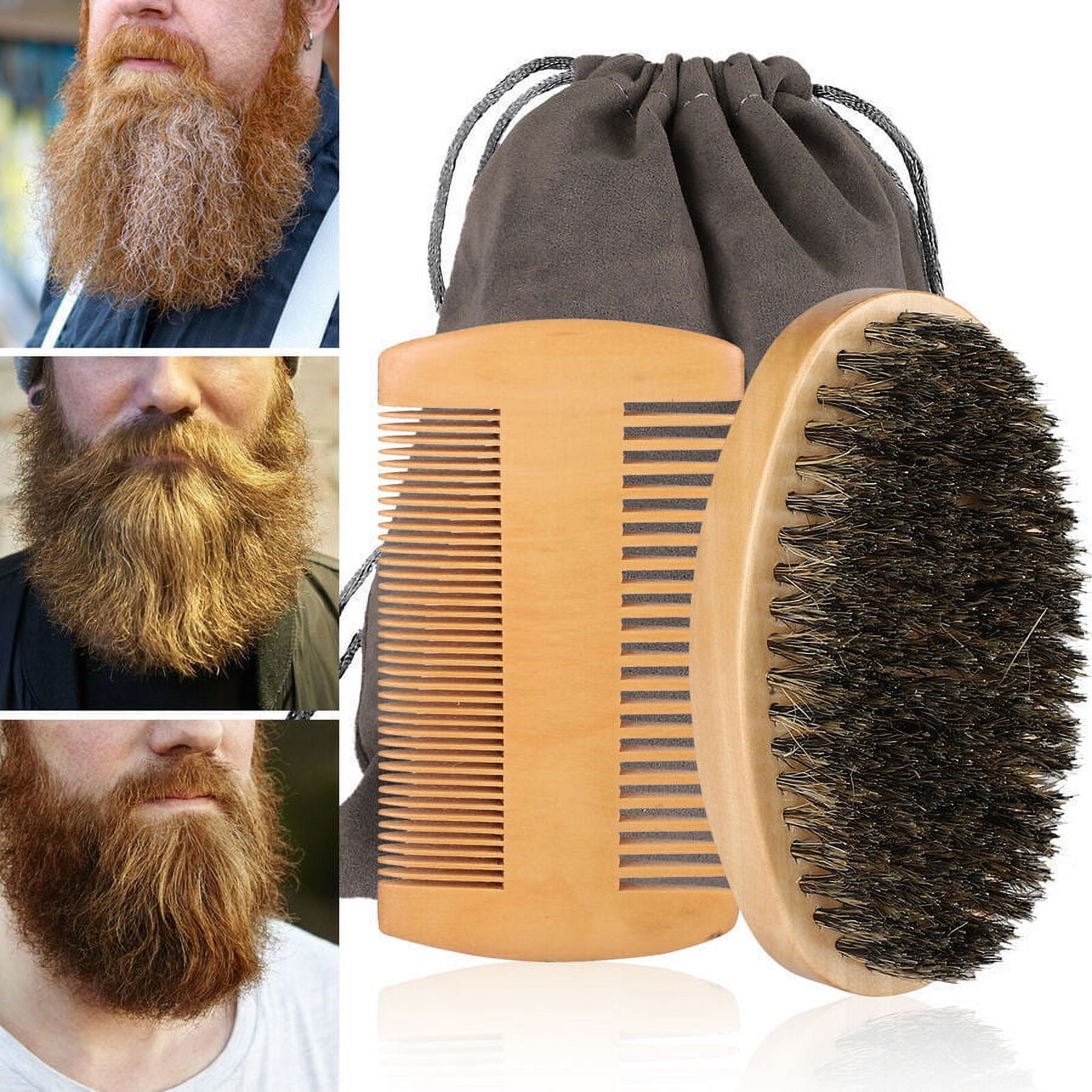 Men Boar Bristle Brush Beard Comb Mustache Wood Shaving Tool Hair Face ...