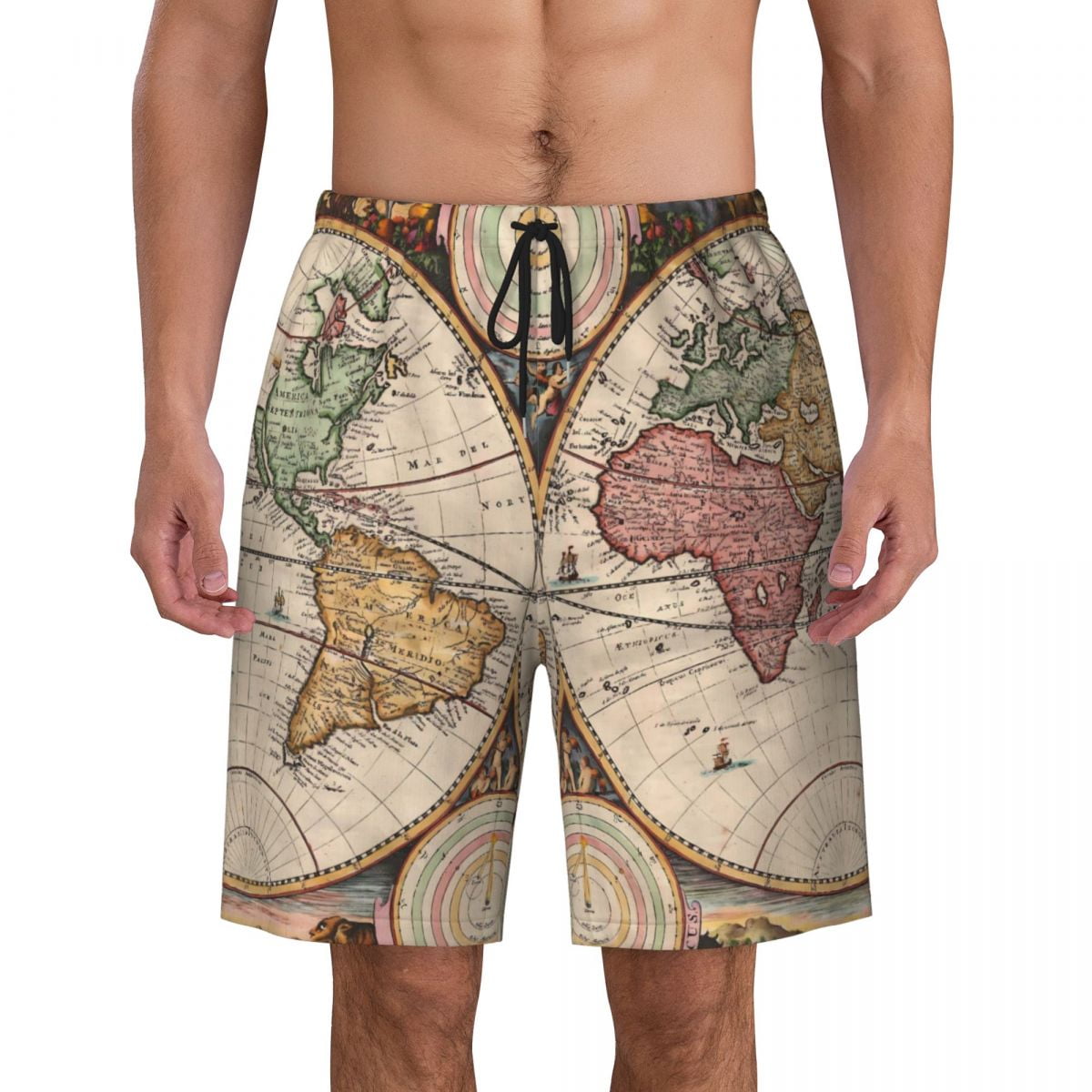 Men Board Shorts World Map Y2K Funny Swimming Trunks Colorful Geographic Quick Dry Trendy Large ...