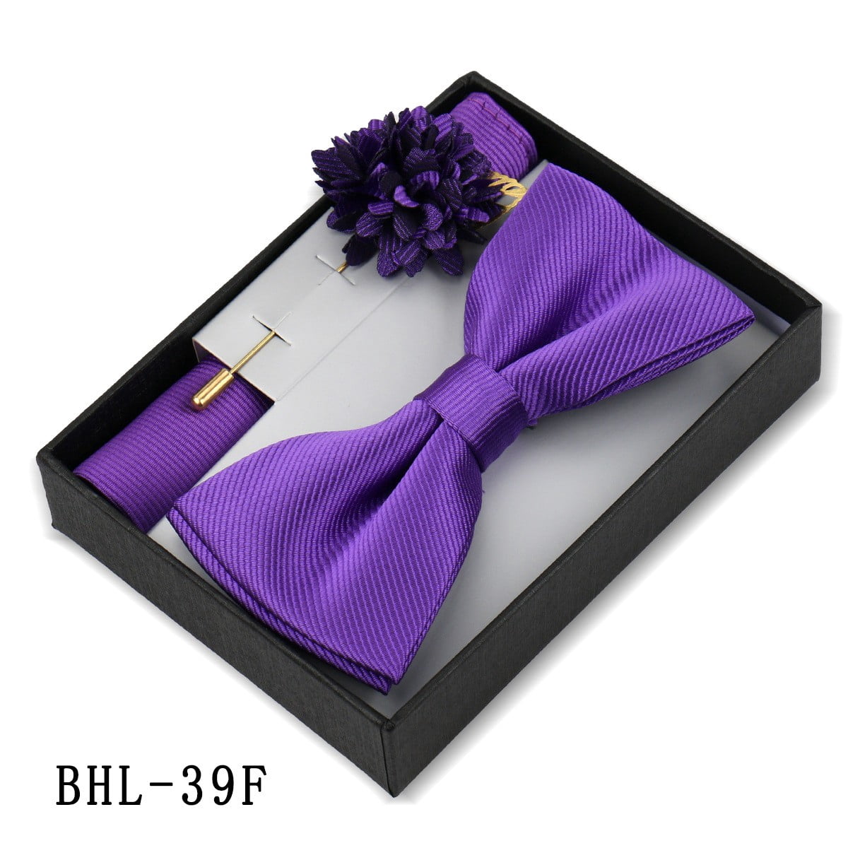 Men Bow Tie Pocket Square Lapel Pin Wedding Party Groom Formal Set With ...